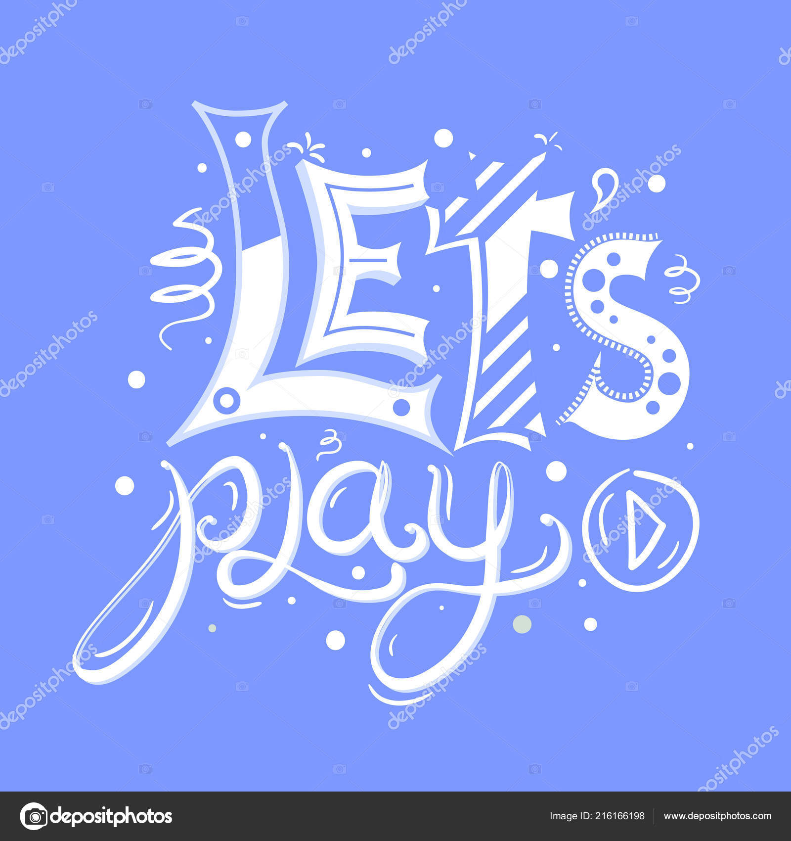 Lettering Lets Play Different Patterns Blue Background Child Vector ...