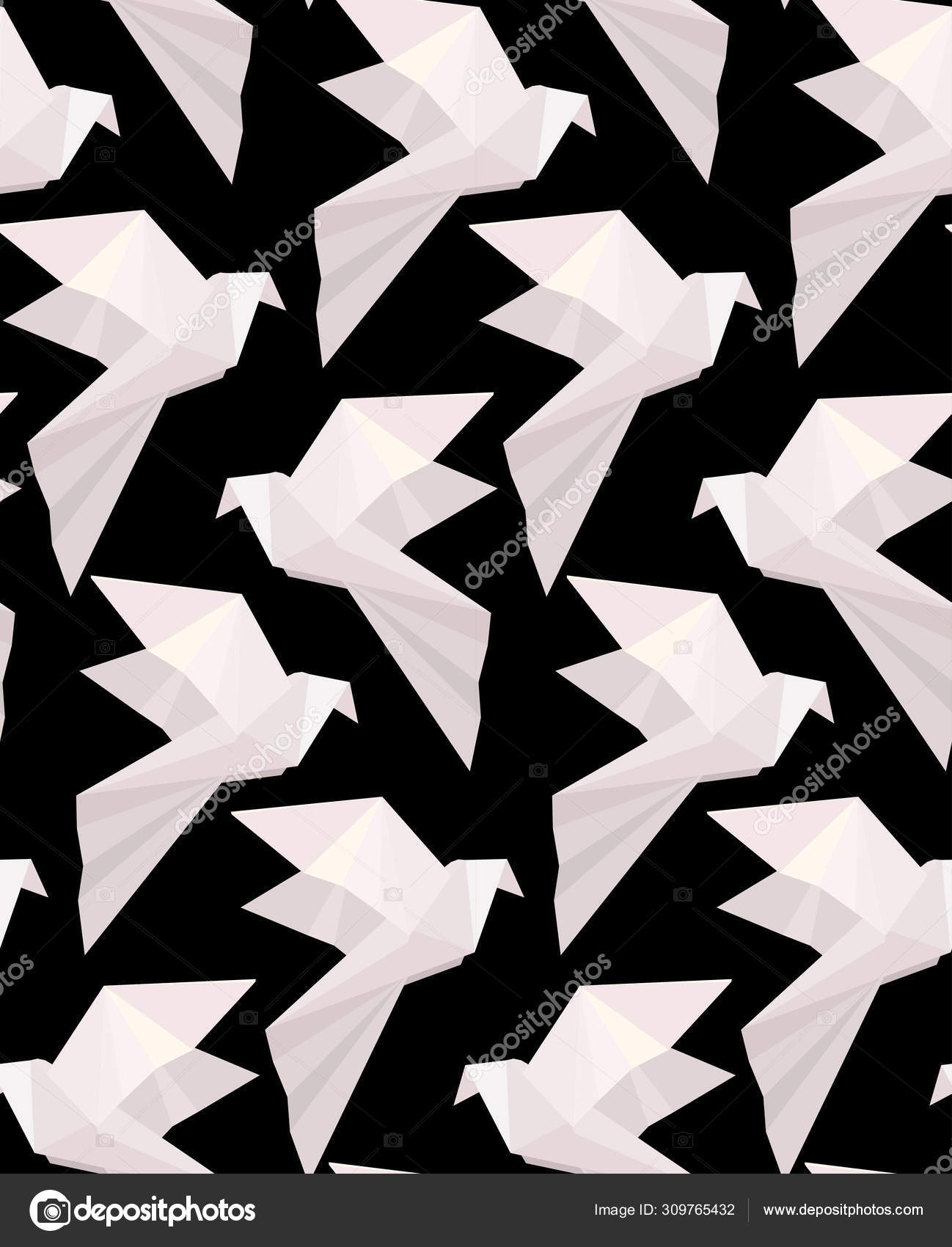 Seamless texture with paper white origami doves on a black background ...