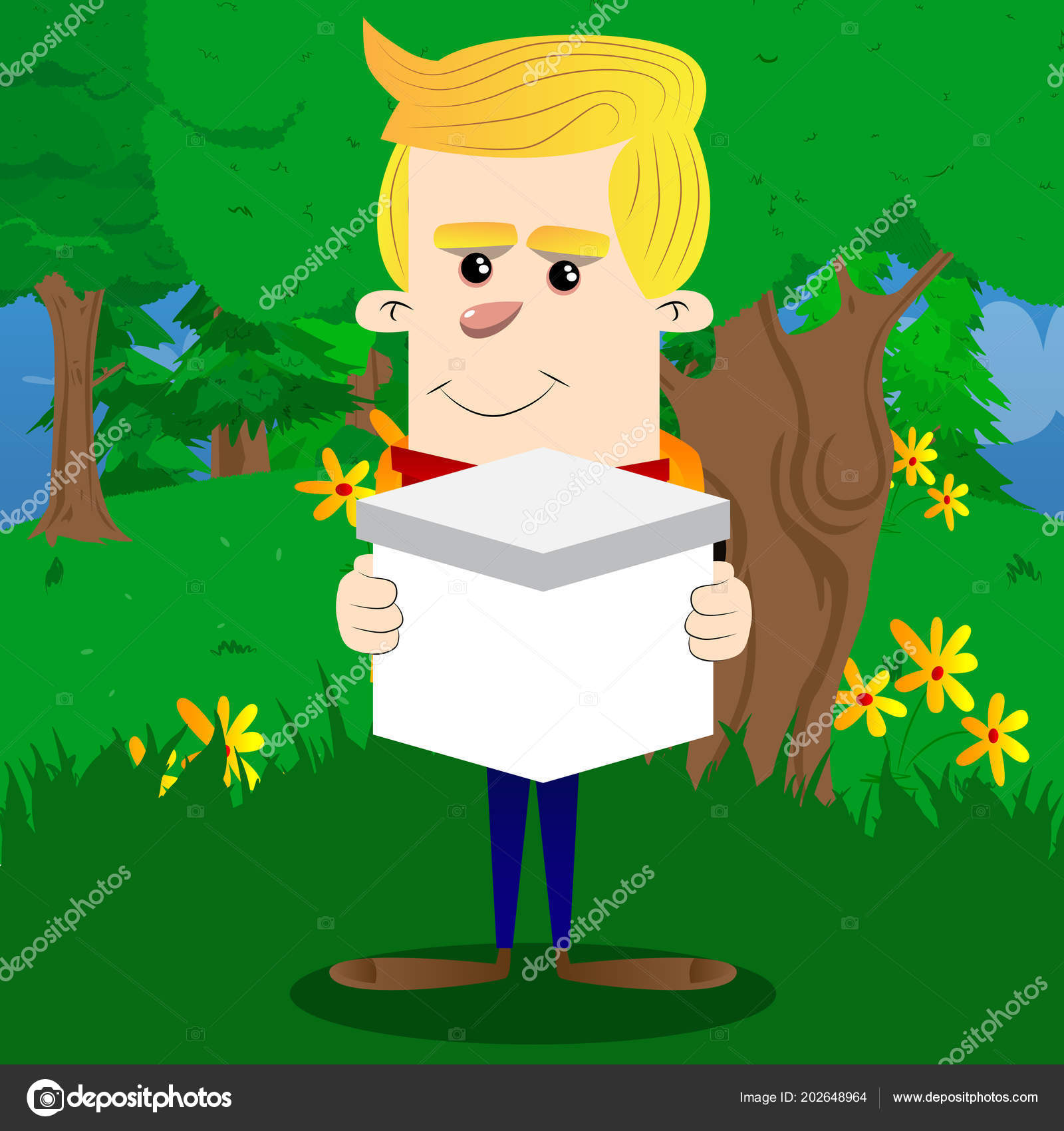Schoolboy Holding White Box Vector Cartoon Character Illustration Stock ...
