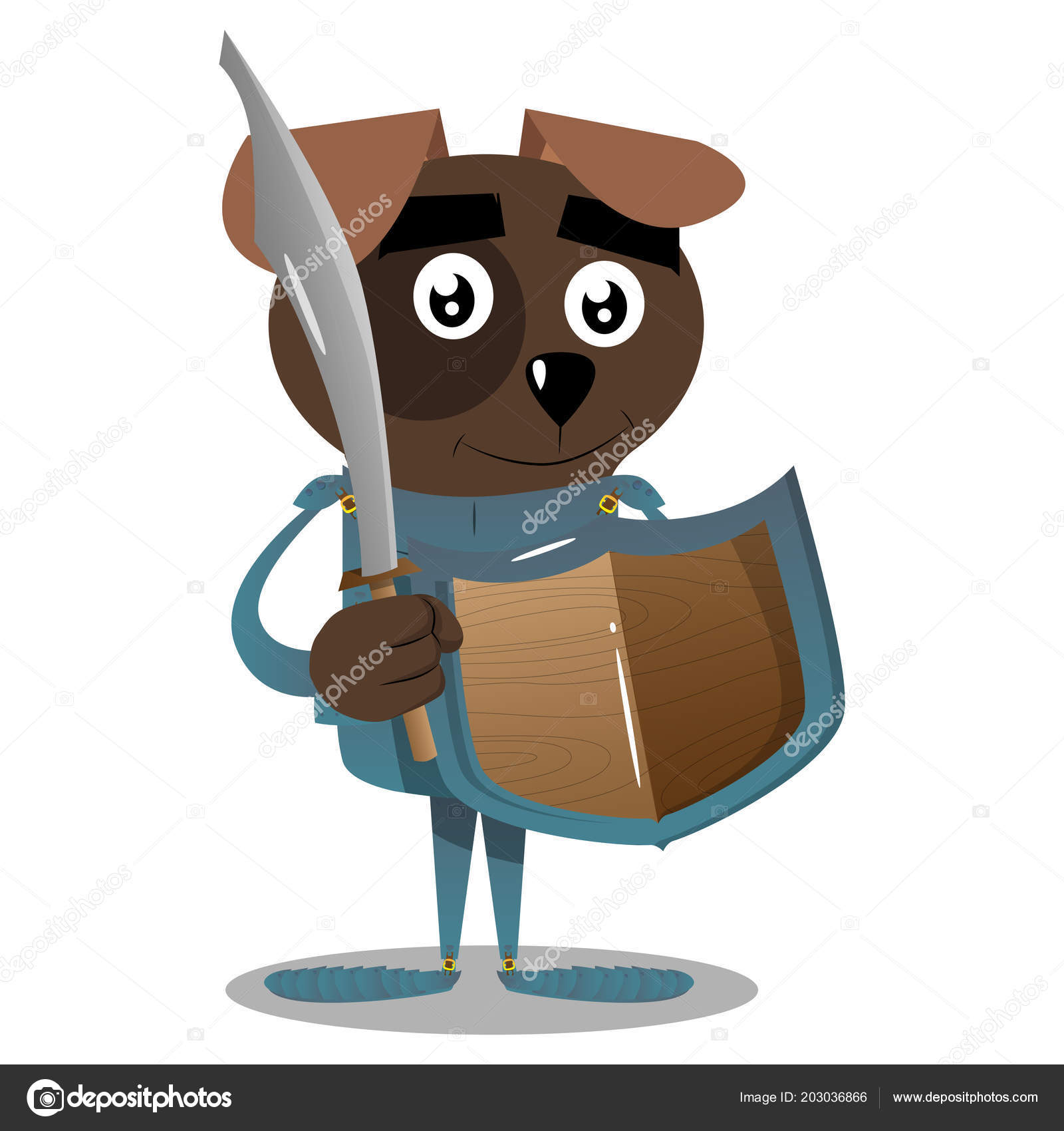 Cartoon Illustrated Brave Dog Knight Armor Vector Cartoon Character ...