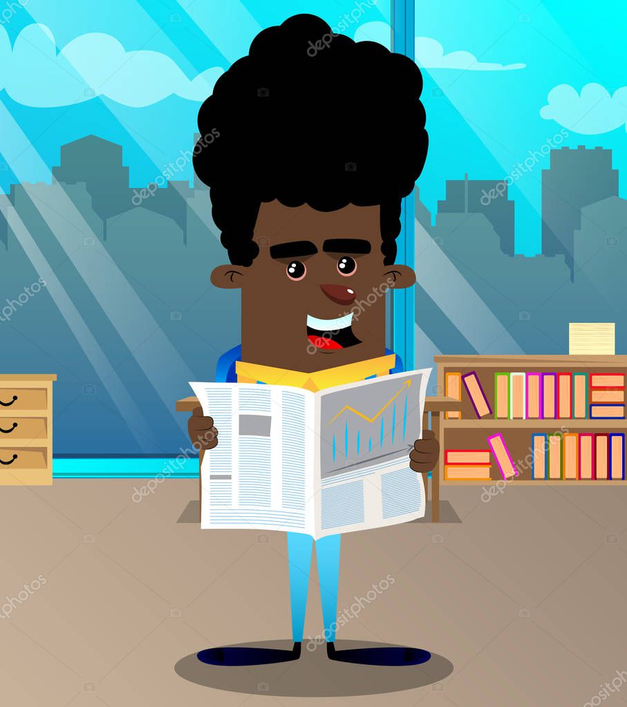 Colegial Leyendo Periódico Ilustración Personajes Dibujos Animados ...