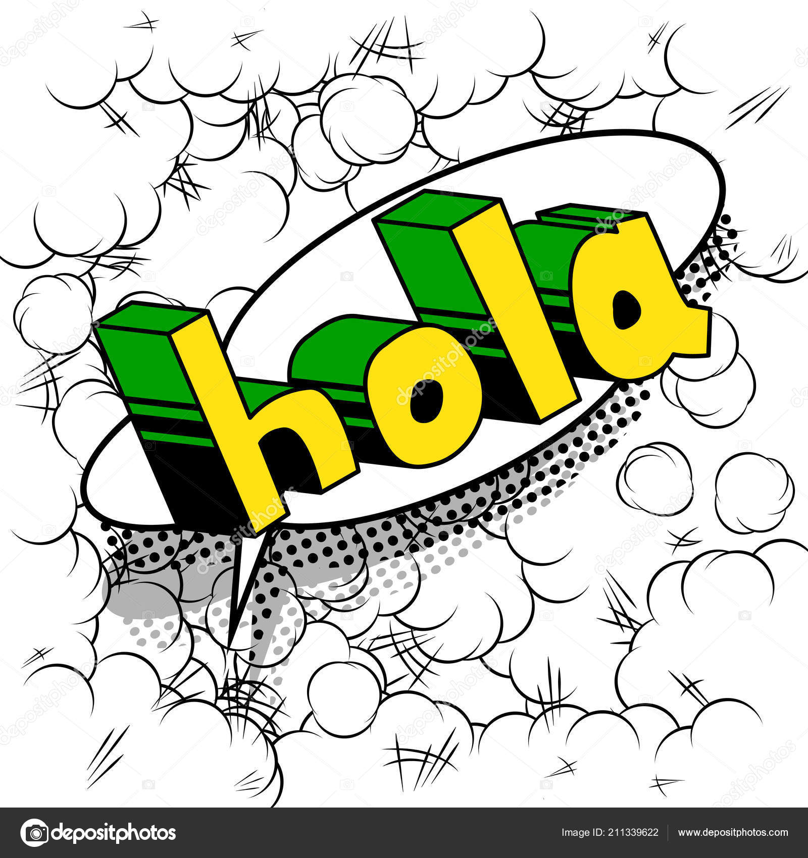 Hola Hola Español Vector Ilustrado Cómic Estilo Frase Vector de stock ...