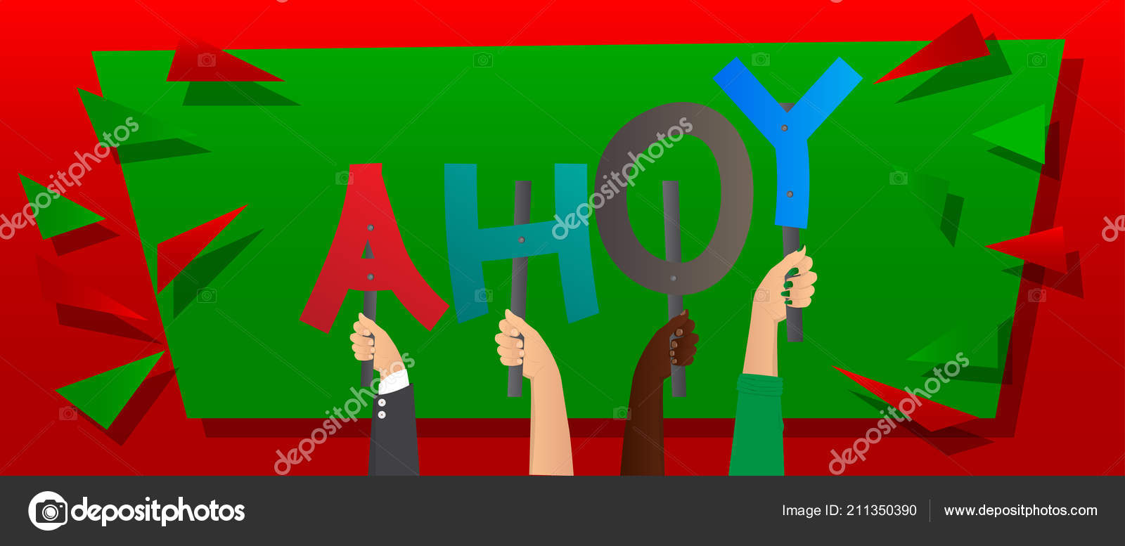 Diverse Hands Holding Letters Alphabet Created Word Ahoy English Can ...