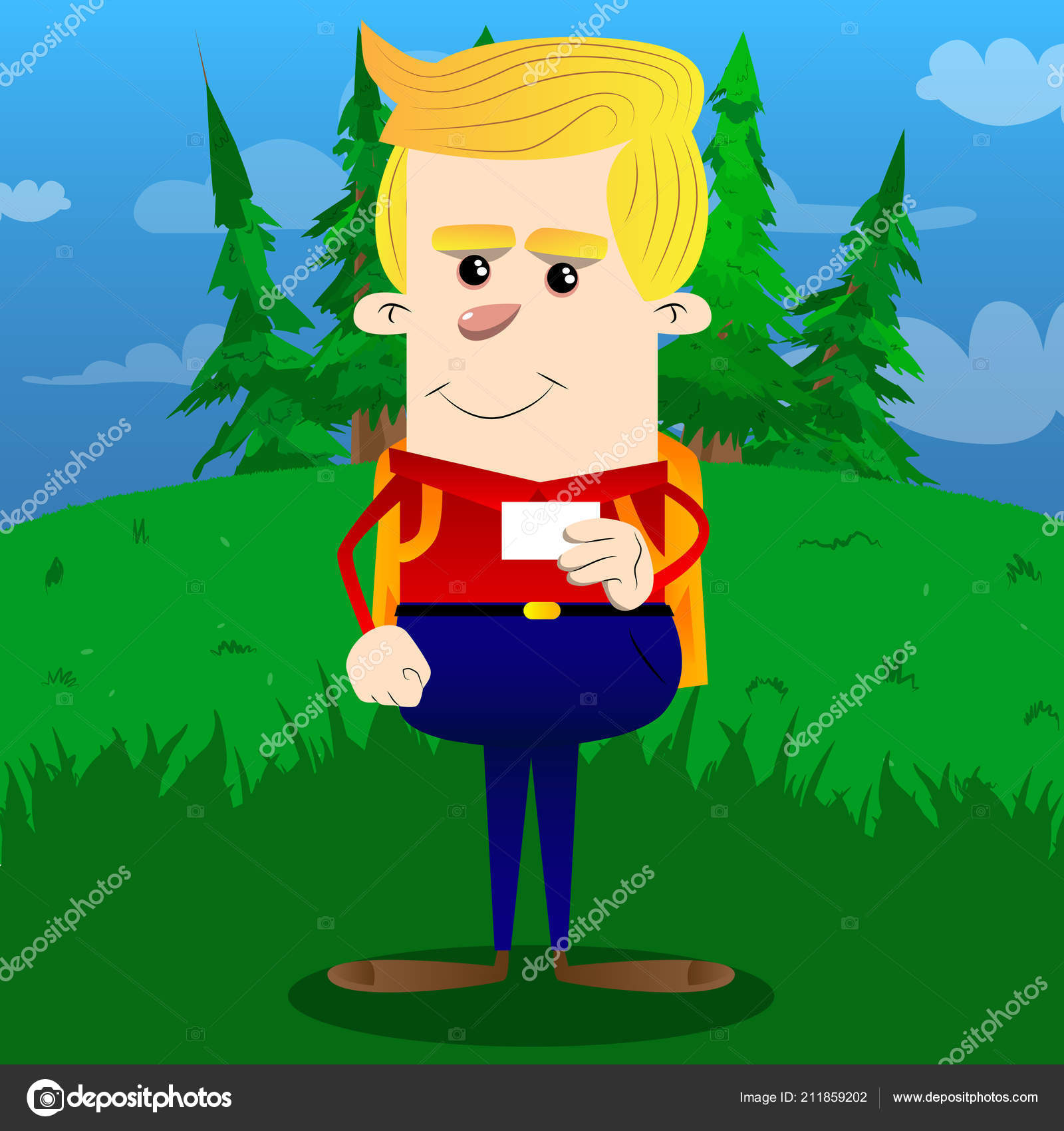 Schoolboy Holding Blank White Card Mock Vector Cartoon Character ...