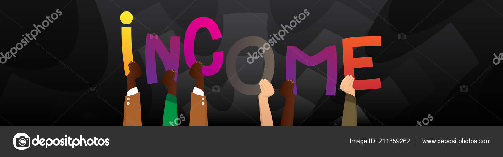 Diverse Hands Holding Letters Alphabet Created Word Income Vector ...