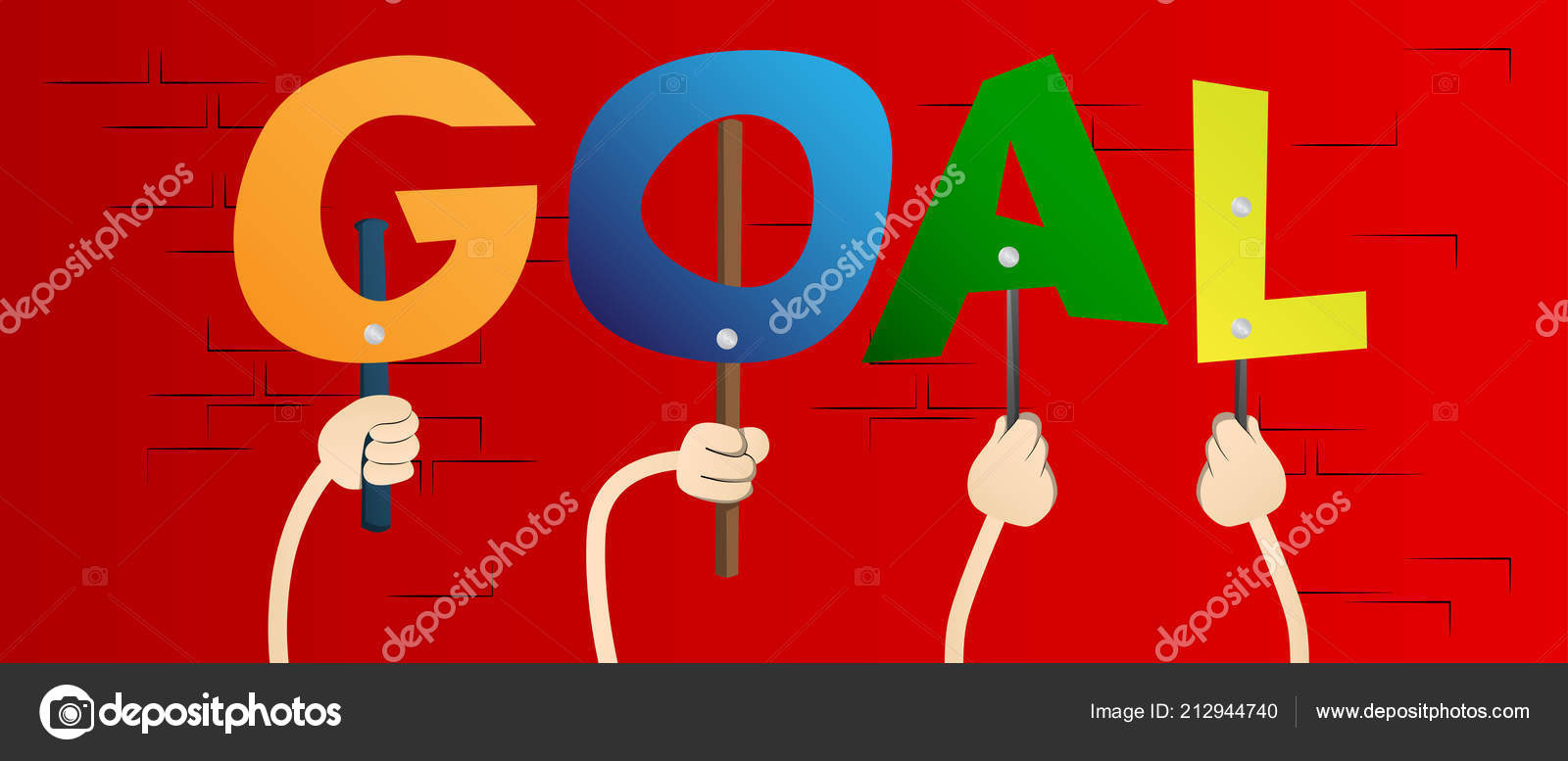 Diverse Hands Holding Letters Alphabet Created Word Goal Vector ...