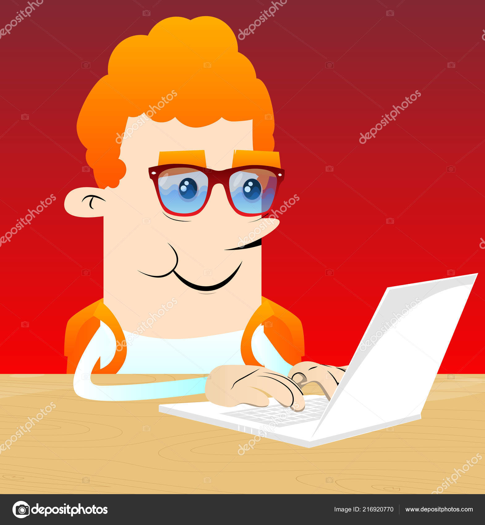 Colegial Trabajando Con Laptop Ilustración Personajes Dibujos Animados ...