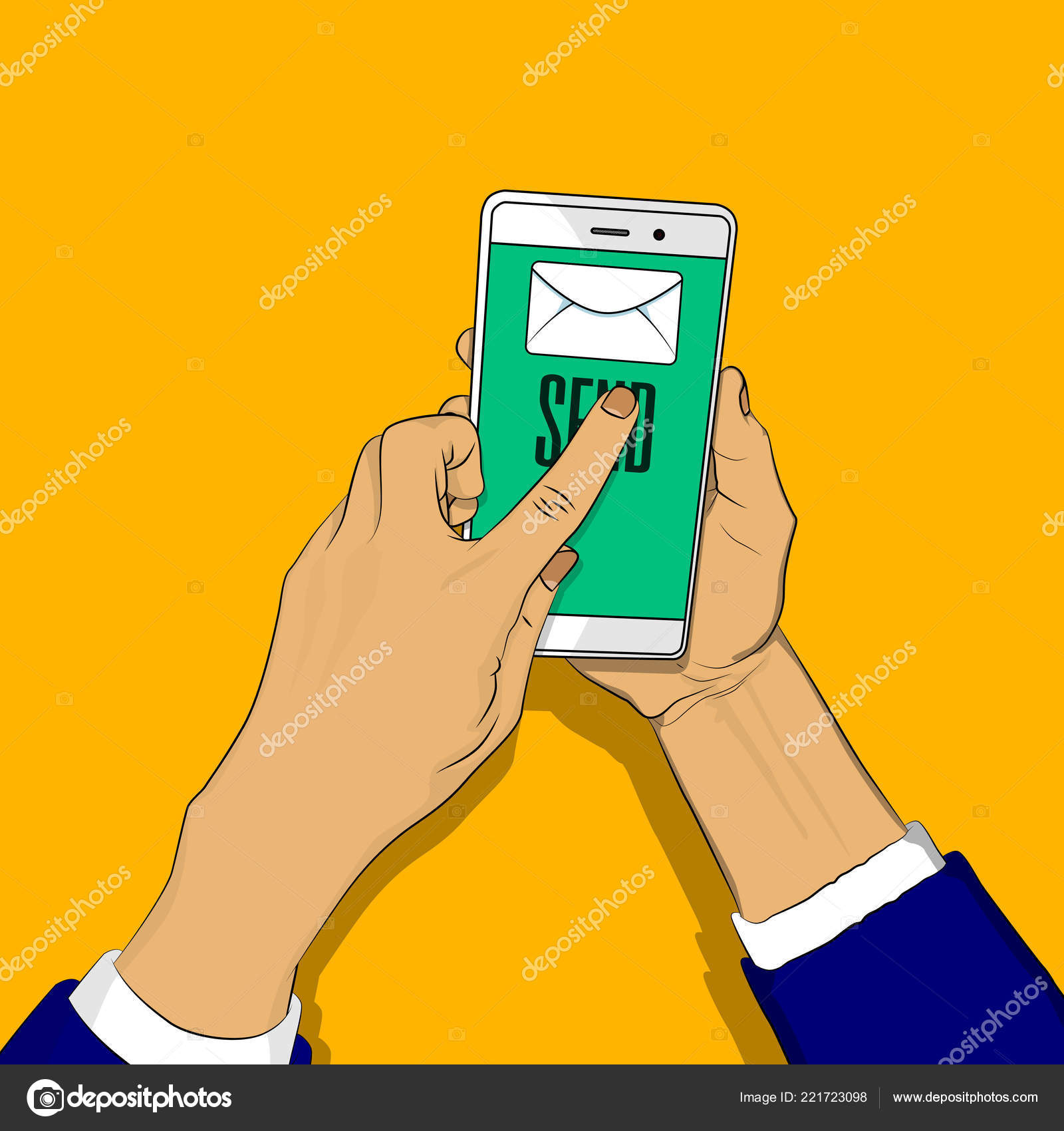 Hand Holding Phone Letter Send Button Screen Finger Touches Send Stock ...