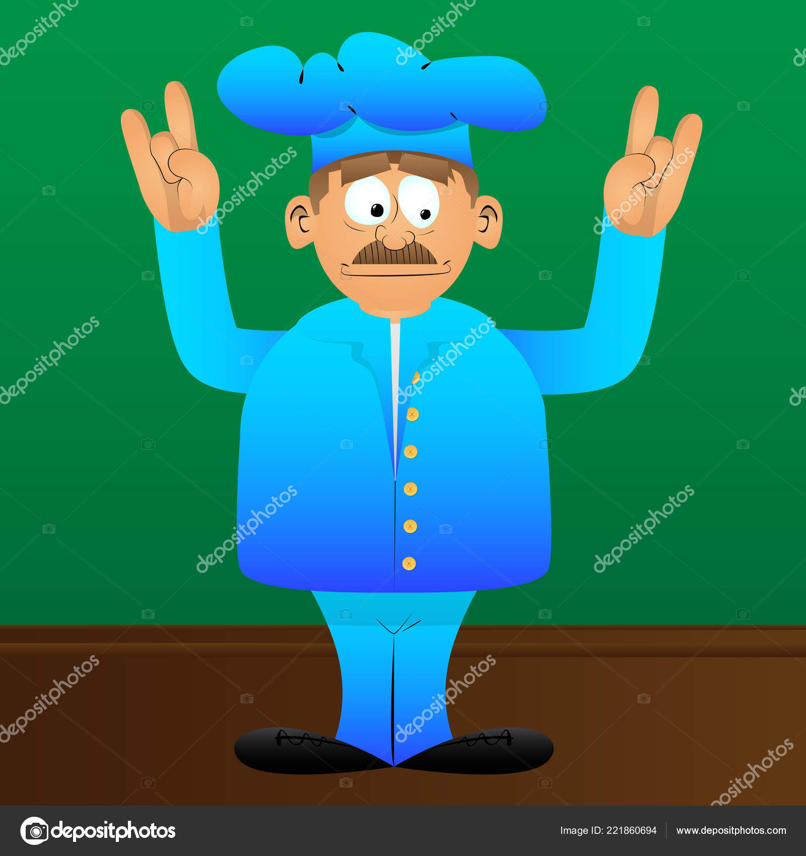 Tyk Mandlig Tegneserie Kok Uniform Med Hænderne Rocker Udgør ...