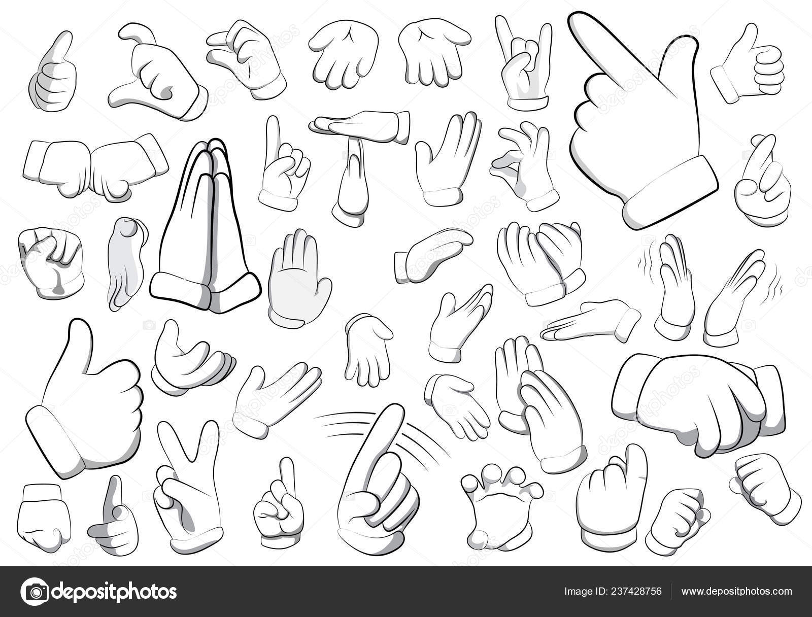 Vector Set Cartoon Hands Many Gestures Big Collection Isolated White ...