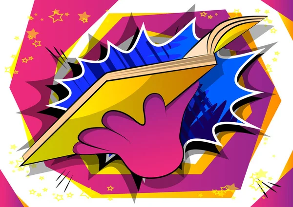 Vector Cartoon Hand Holding Book Illustrated Hand Comic Book Background ...