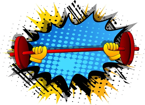 Caucasian Woman Hand Holding Dumbbell Comic Book Background Cartoon ...