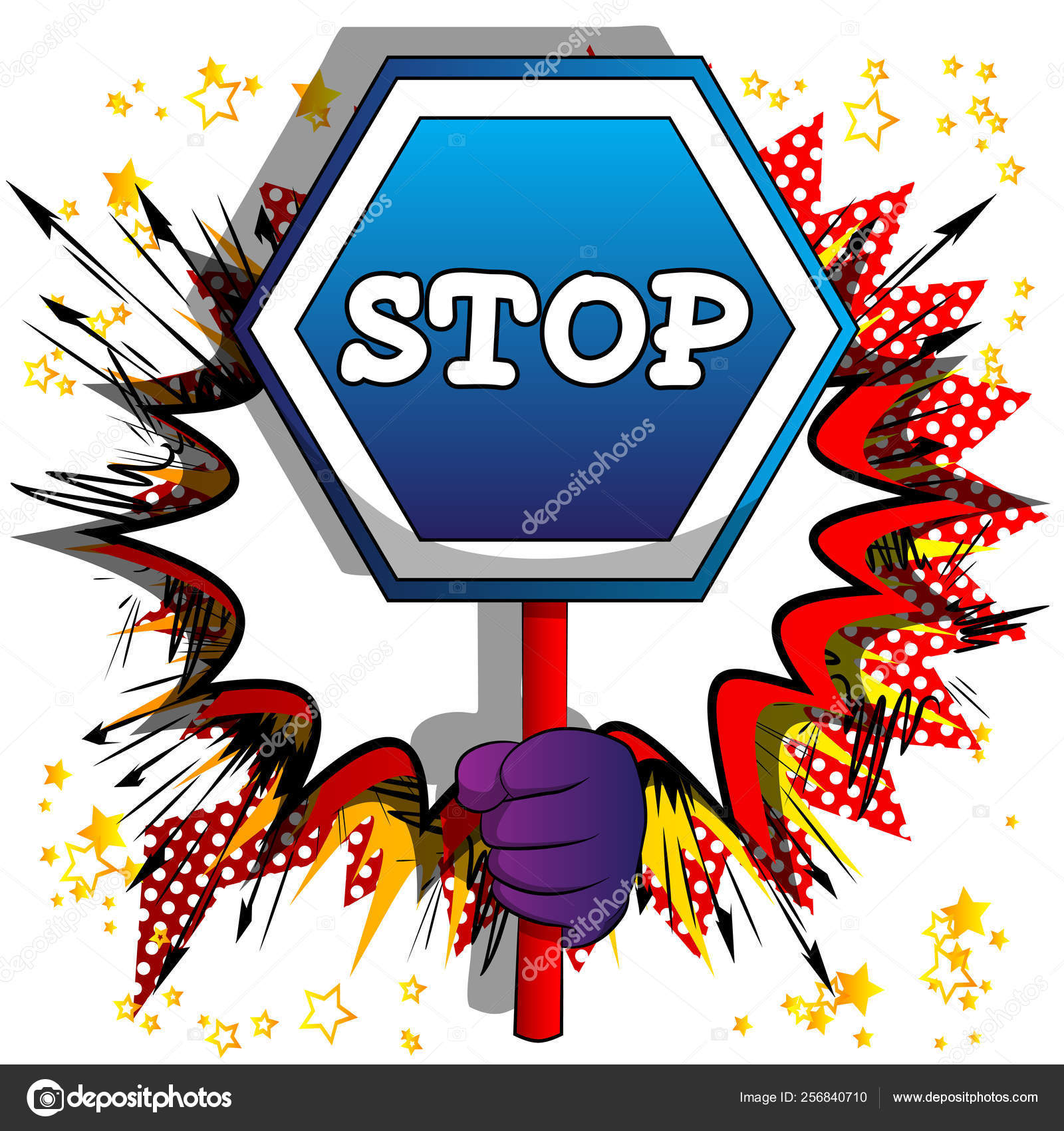 Vector Cartoon Hand Holding Stop Sign Illustrated Hand Comic Book Stock ...