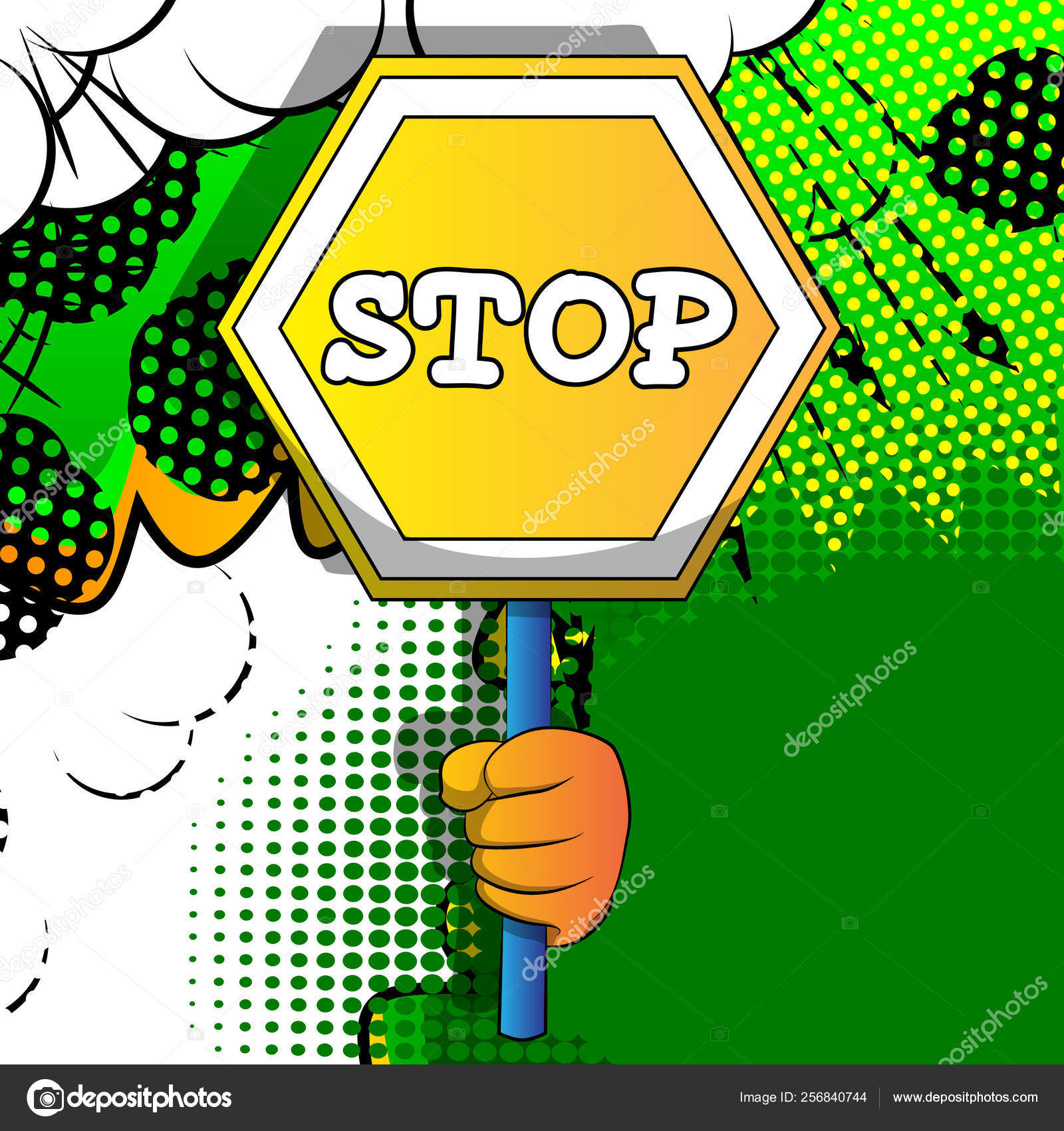 Vector Cartoon Hand Holding Stop Sign Illustrated Hand Comic Book Stock ...