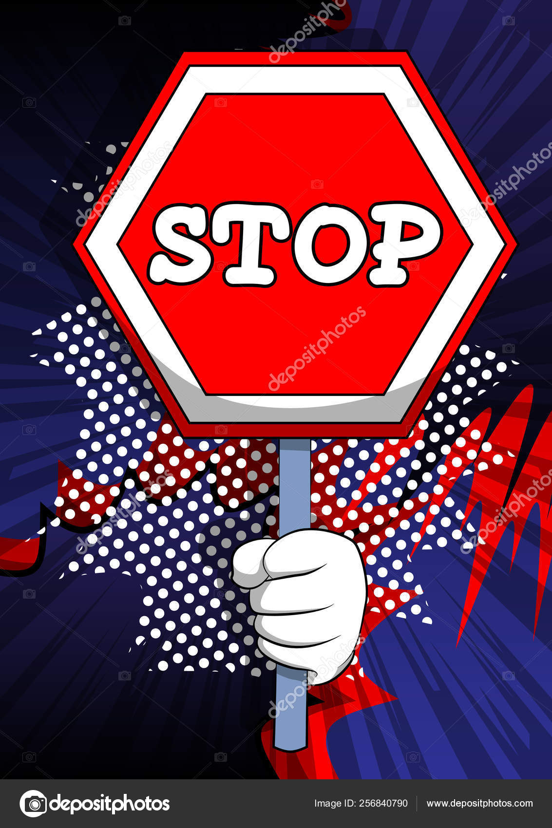 Vector Cartoon Hand Holding Stop Sign Illustrated Hand Comic Book Stock ...