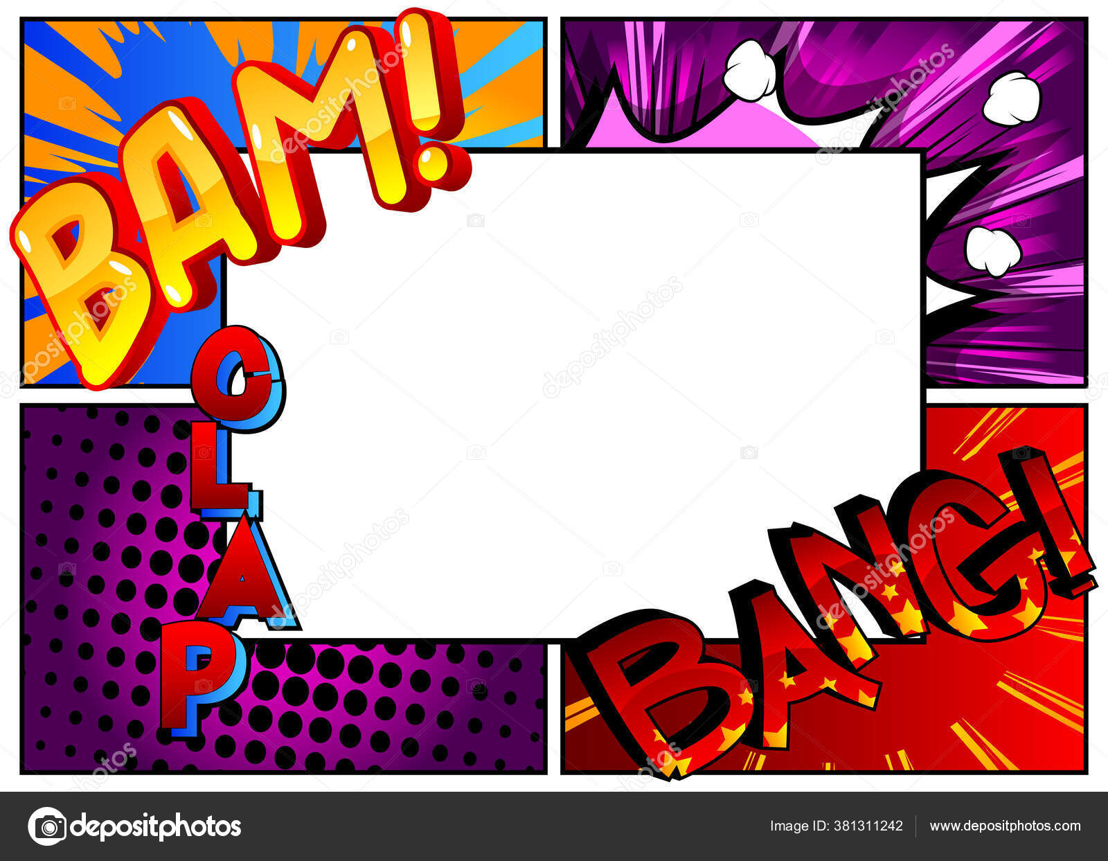 Vector Pop Art Style Comic Book Page Template Background Explosions ...