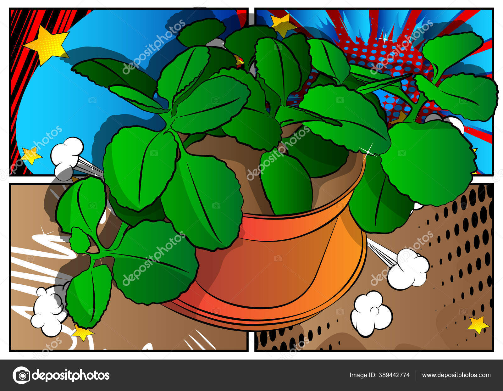 Comic Book Style Cartoon Vector Illustrated Green Plant Pot Stock ...