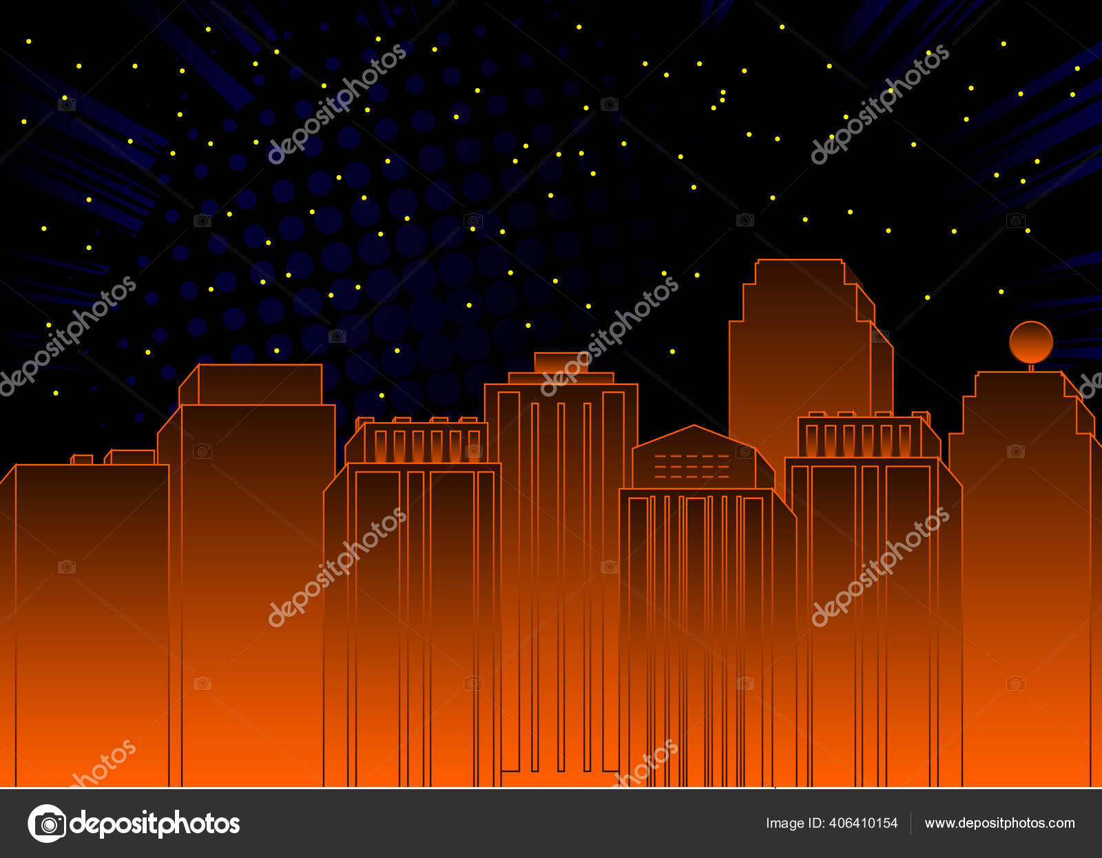 Comic Book Graphic Novel Style Cartoon Night City Tall Buildings Stock ...