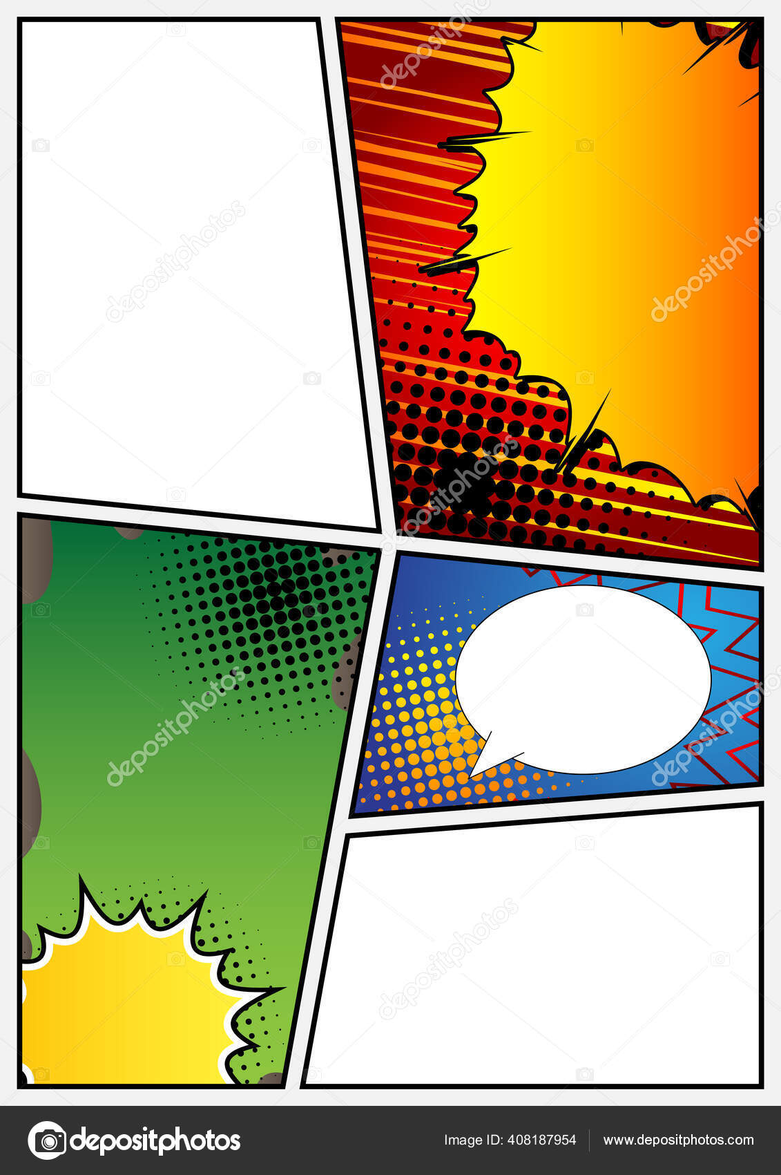 Comic Book Page Colorful Elements Blank Space Cartoon Design Colored ...