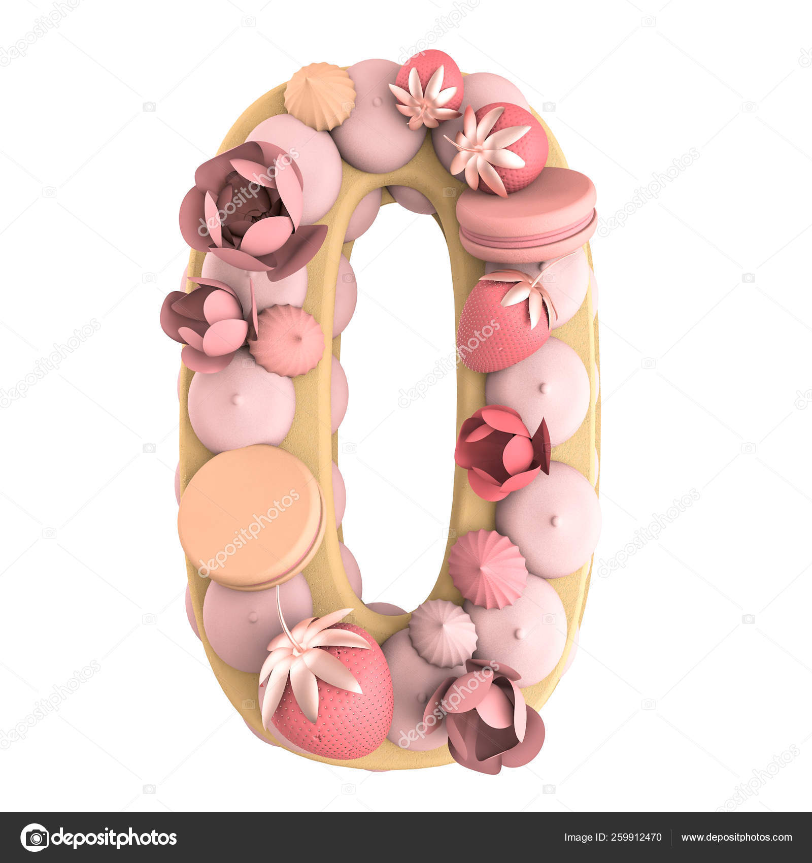 3d rendering illustration,0/ zero number cake with cookies, maca Stock ...