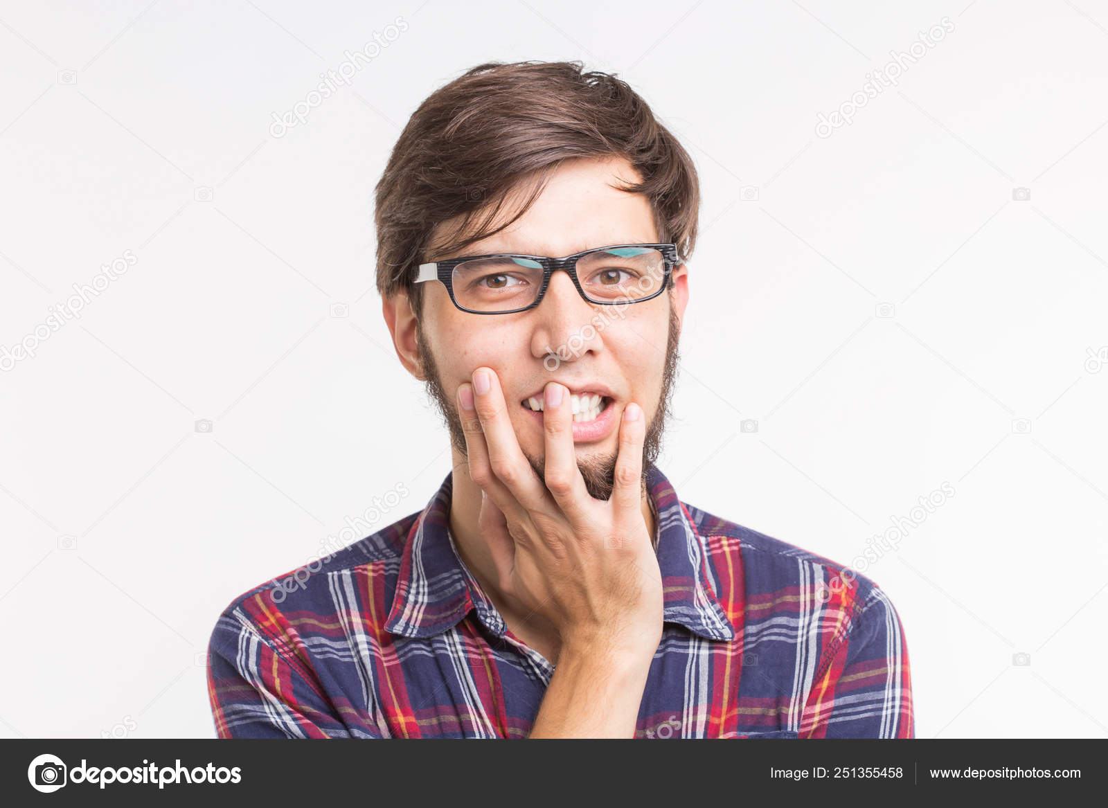 Expression and gesture concept - Handsome man with awkward face Stock ...