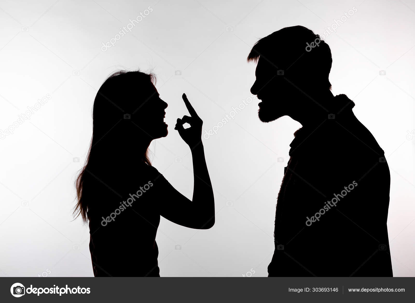 Aggression and abuse concept - man and woman expressing domestic ...