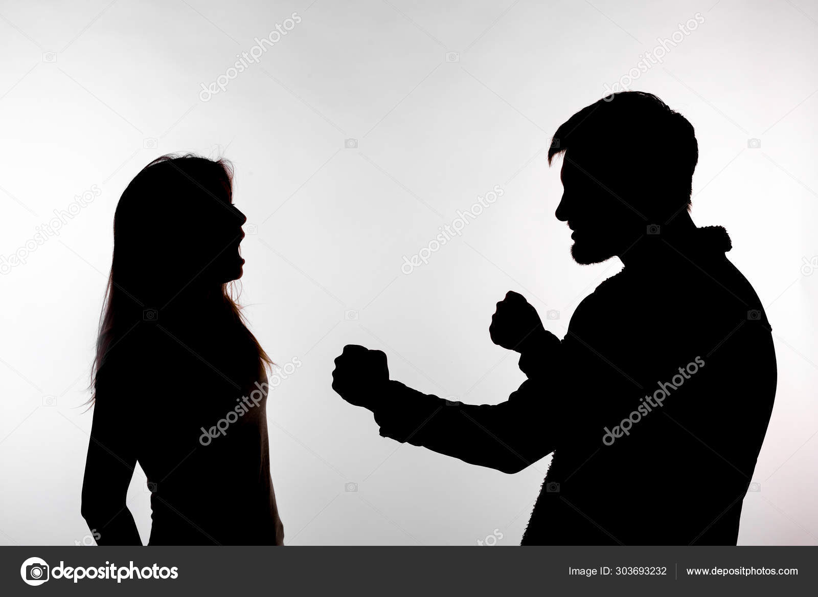Aggression and abuse concept - man and woman expressing domestic ...