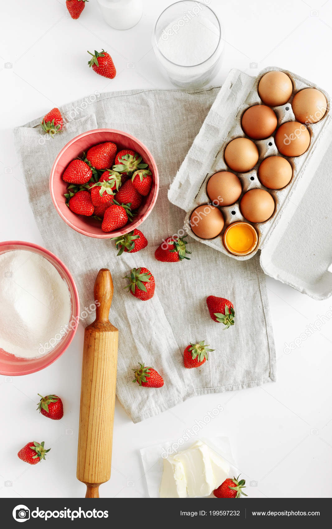 Set Ingredients Cooking Strawberry Pie Cake White Background Stock ...