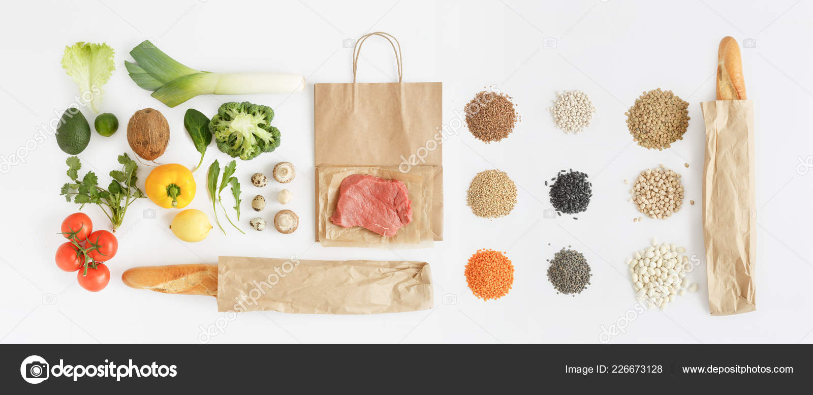 Full Paper Bag Different Health Food White Background Top View — Stock ...