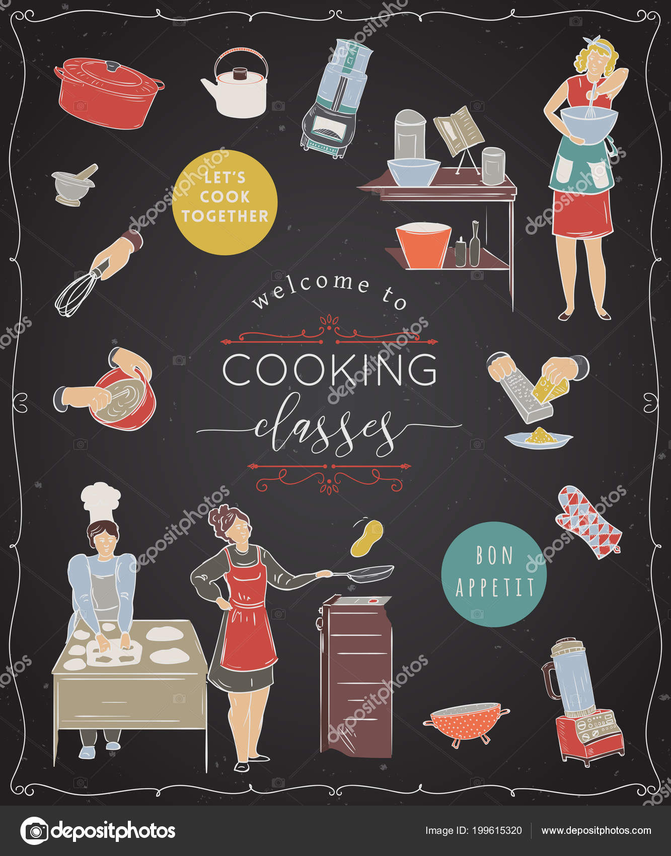Cooking Classes Design Template People Preparing Meals Kitchen Utensils ...