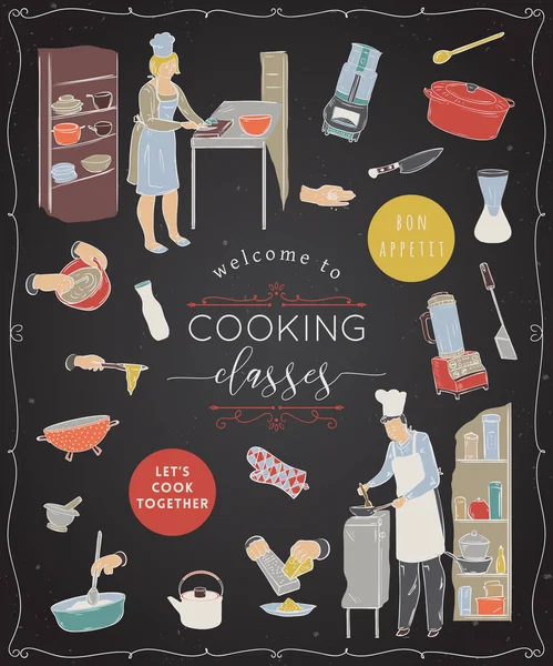 Cooking Classes Design Template People Preparing Meals Kitchen Utensils ...