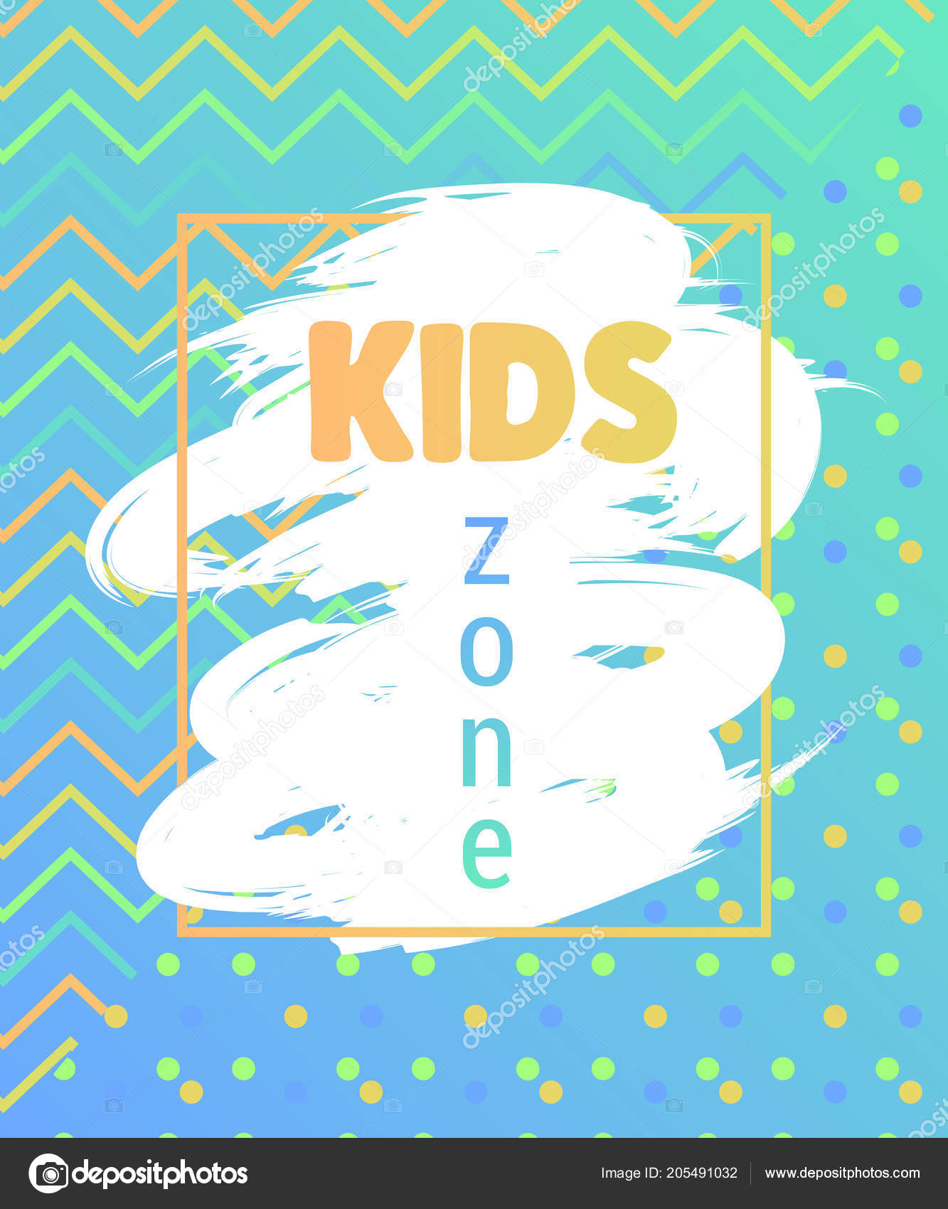Kids Zone Banner Design Template Geometric Elements Grunge Brush Stroke ...