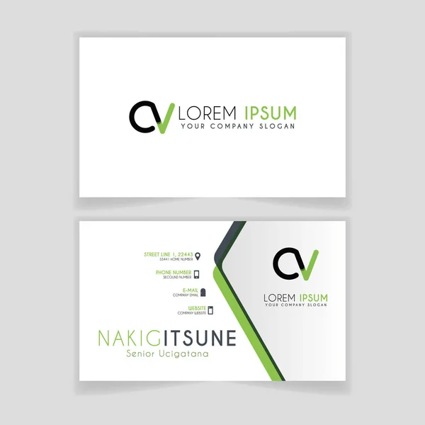 Simple Business Card Initial Letter Rounded Edges Green Accents ...