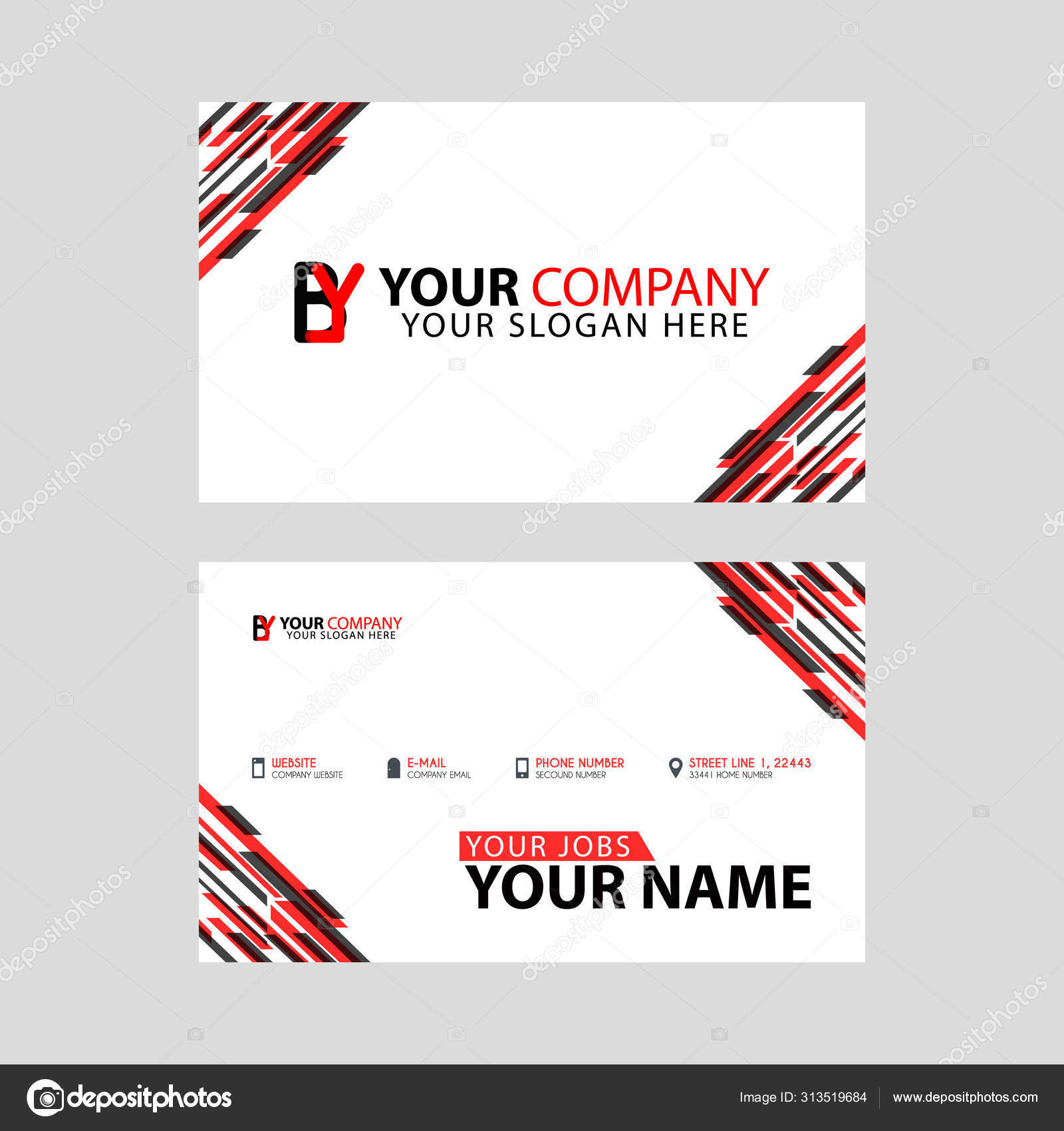Horizontal Name Card Logo Letter Simple Red Black Edge Decoration Stock ...