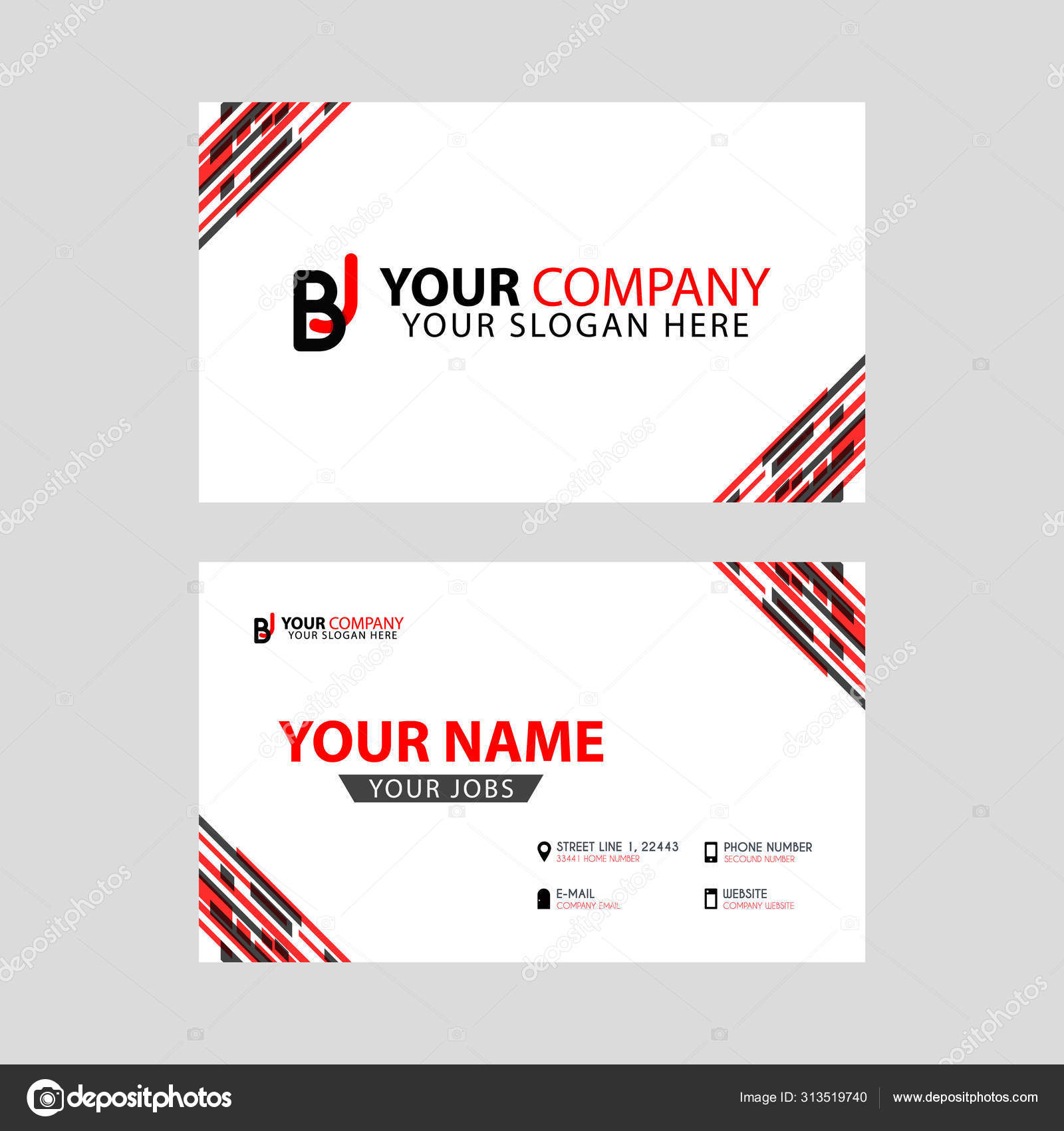 Horizontal Name Card Logo Letter Simple Red Black Edge Decoration Stock ...