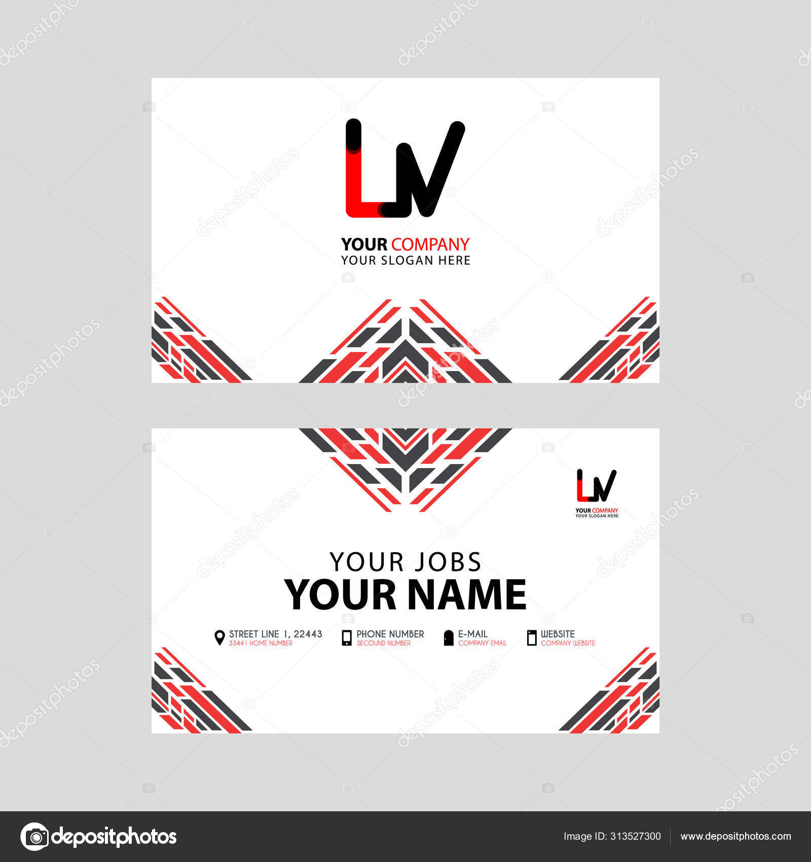 Horizontal Name Card Logo Letter Simple Red Black Triangular Decoration ...