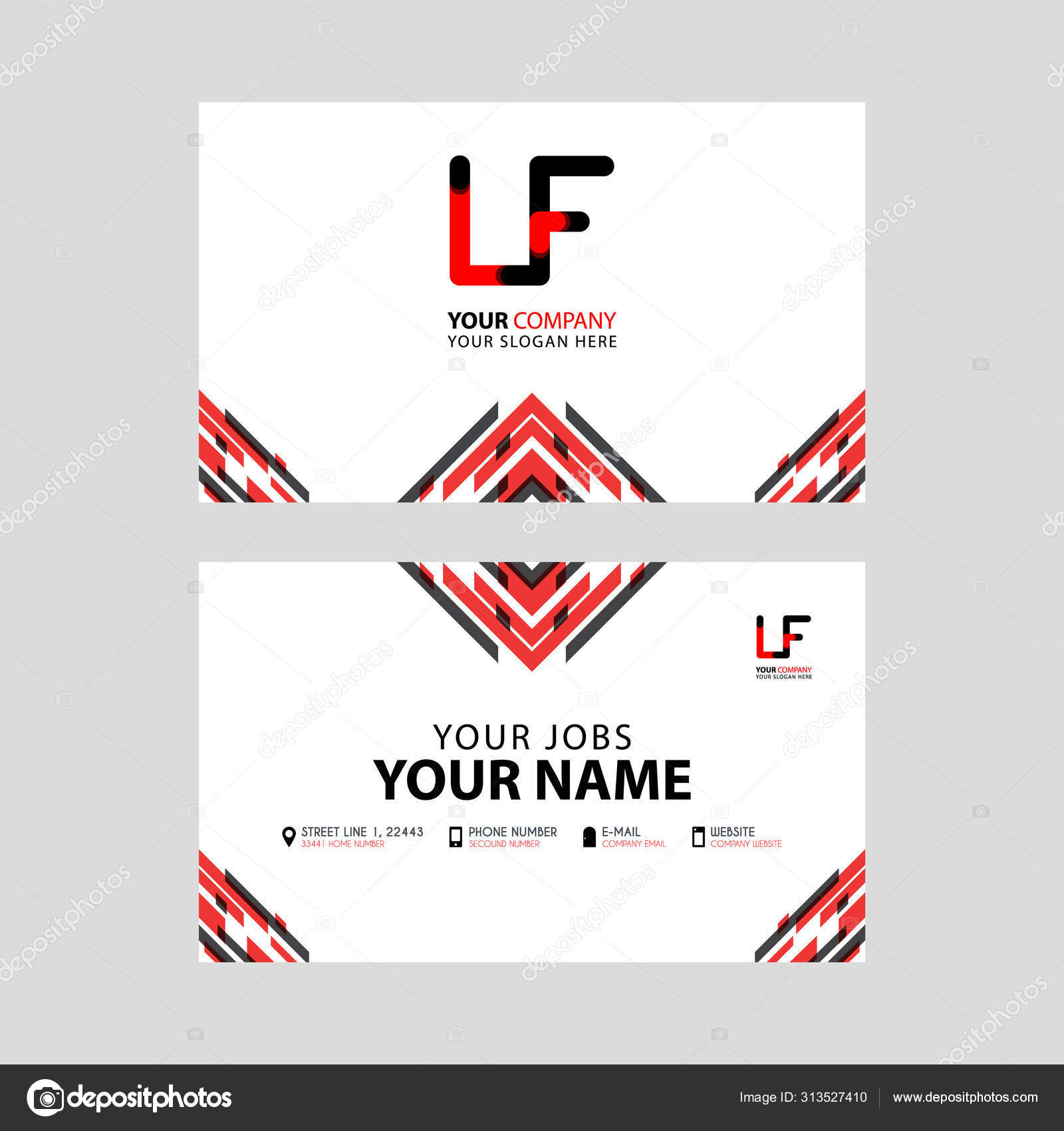 Horizontal Name Card Logo Letter Simple Red Black Triangular Decoration ...