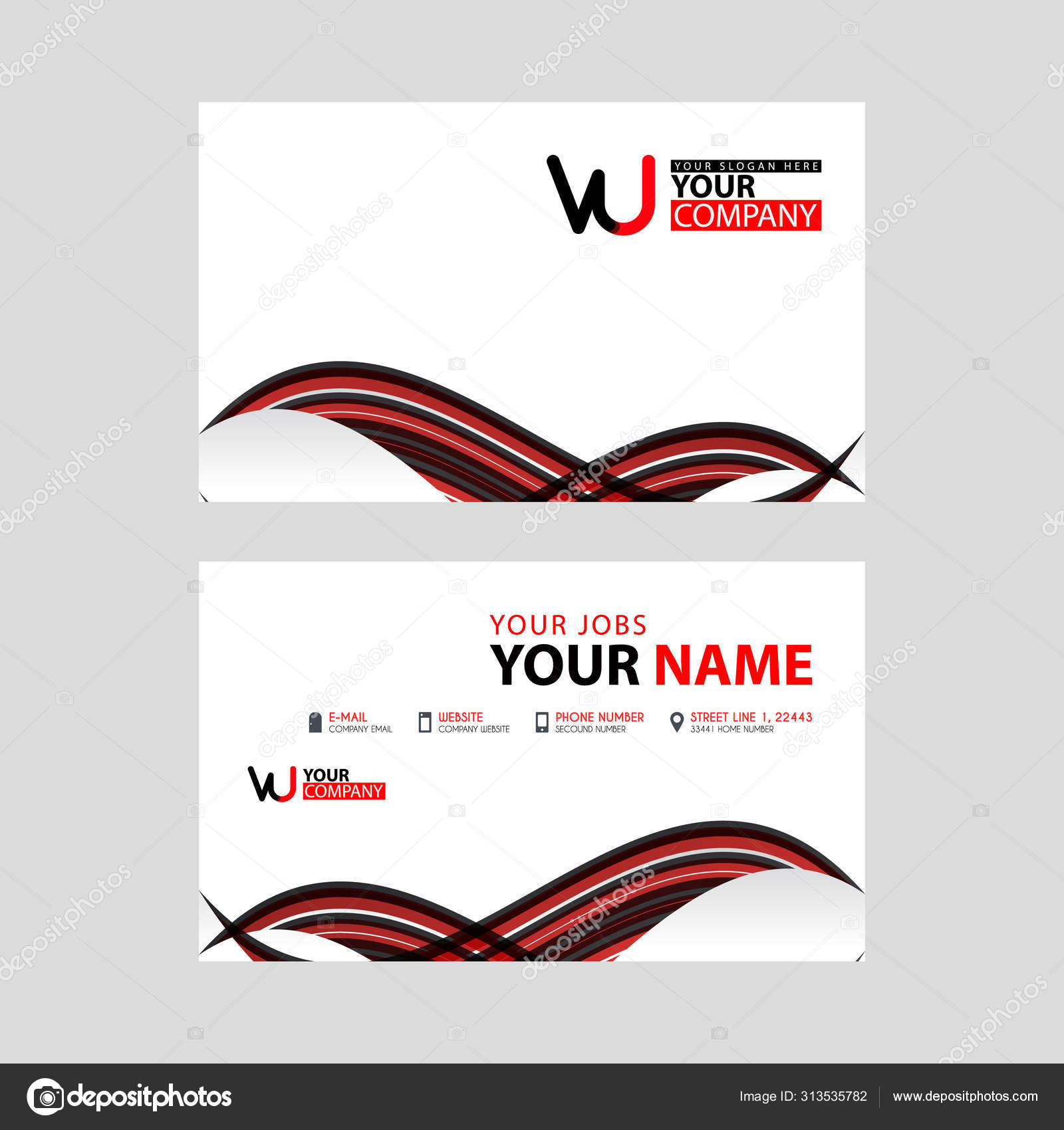 Horizontal Name Card Logo Letter Simple Red Black Triangular Decoration ...