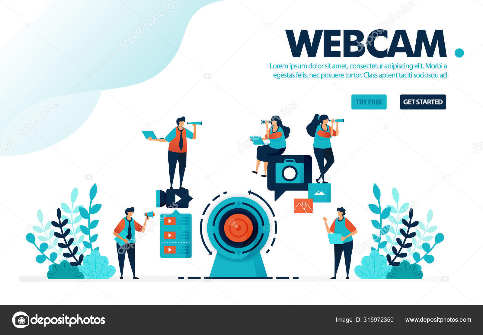 Vector Illustration Webcam Camera People Record Using Webcam Live ...