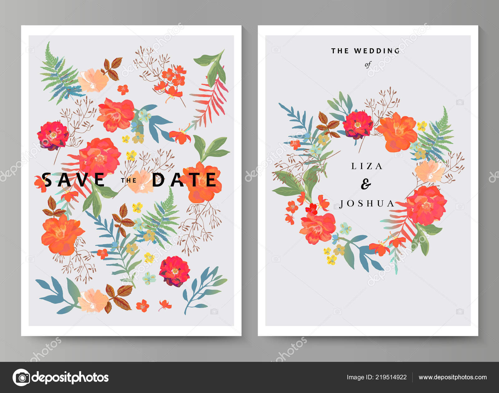 Wedding illustration with floral background. Beautiful flowers a Stock ...