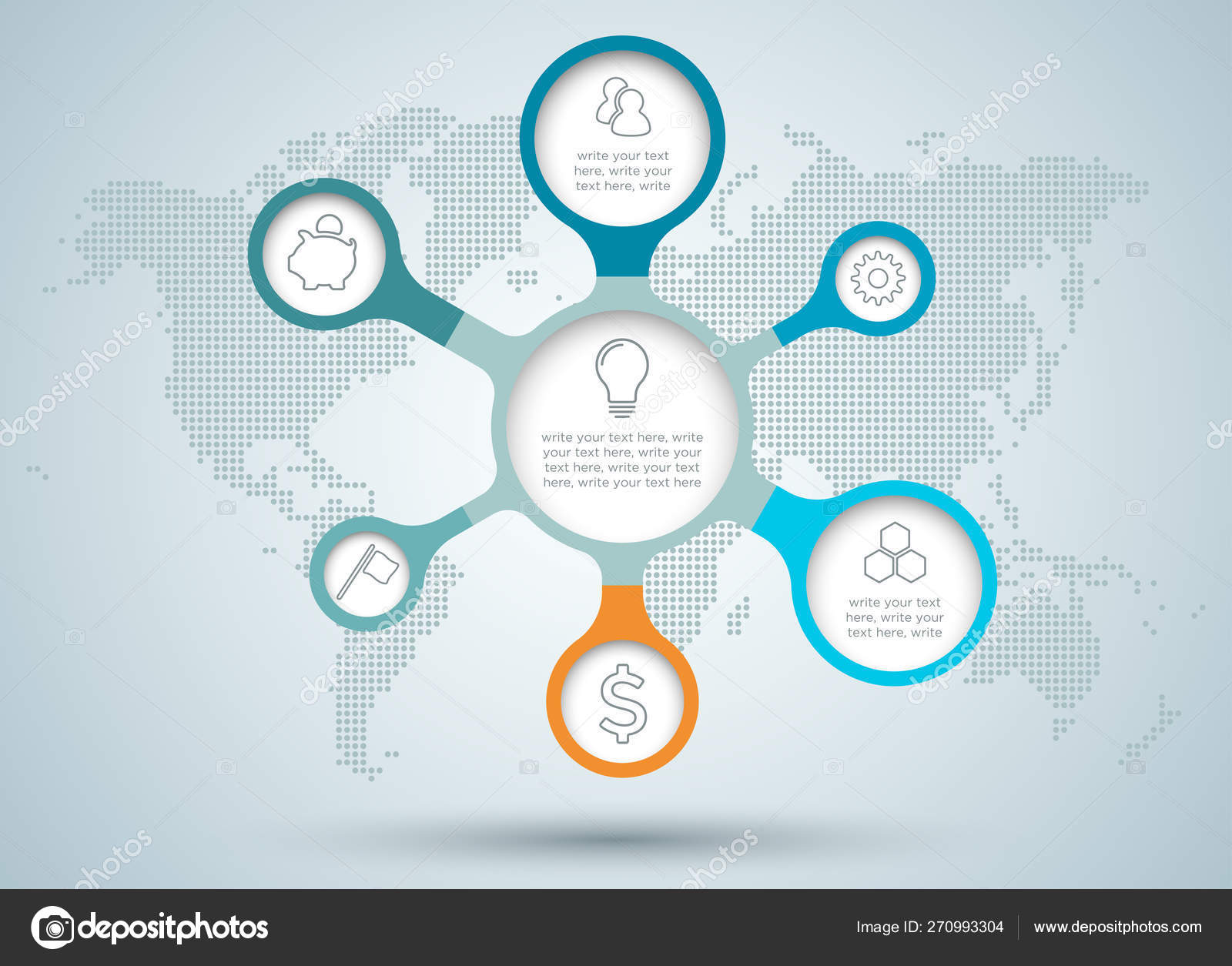 Infographic Circle Diagram Icons Dots World Map Back Drop Stock Vector ...