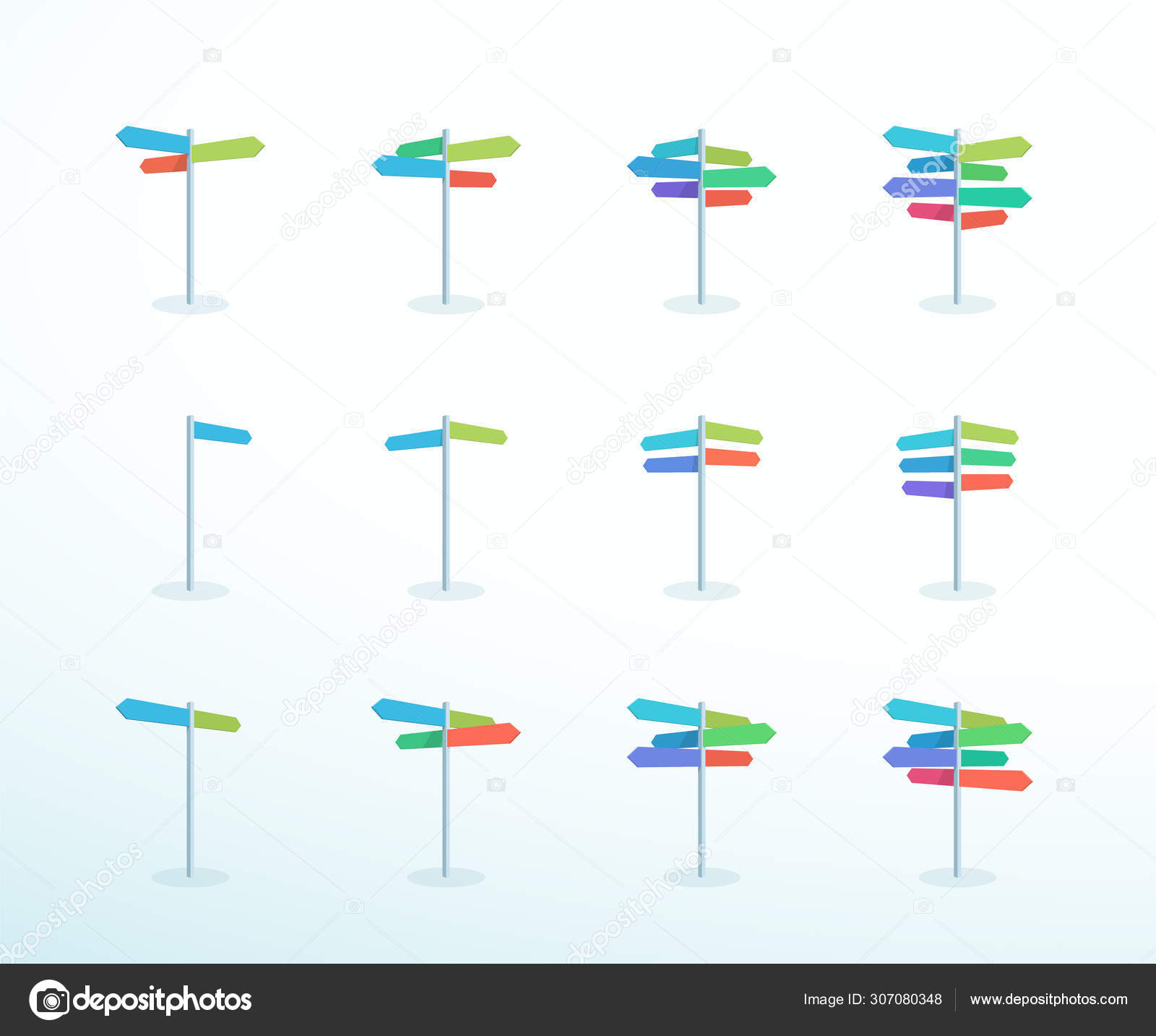 Road Sign Post Set Pointing Path Directions Color Vector Stock Vector ...