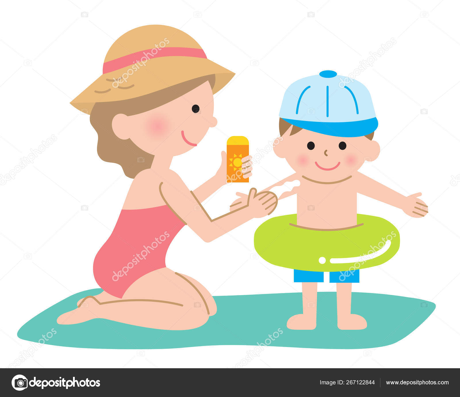 Kids Applying Sunscreen Clipart