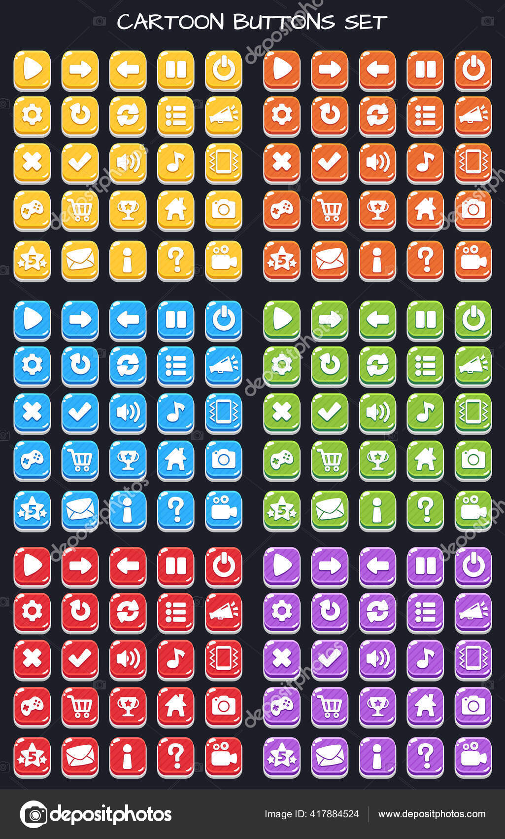 Cartoon Button Set Game Pack Gui Element Mobile Game Stock Vector By