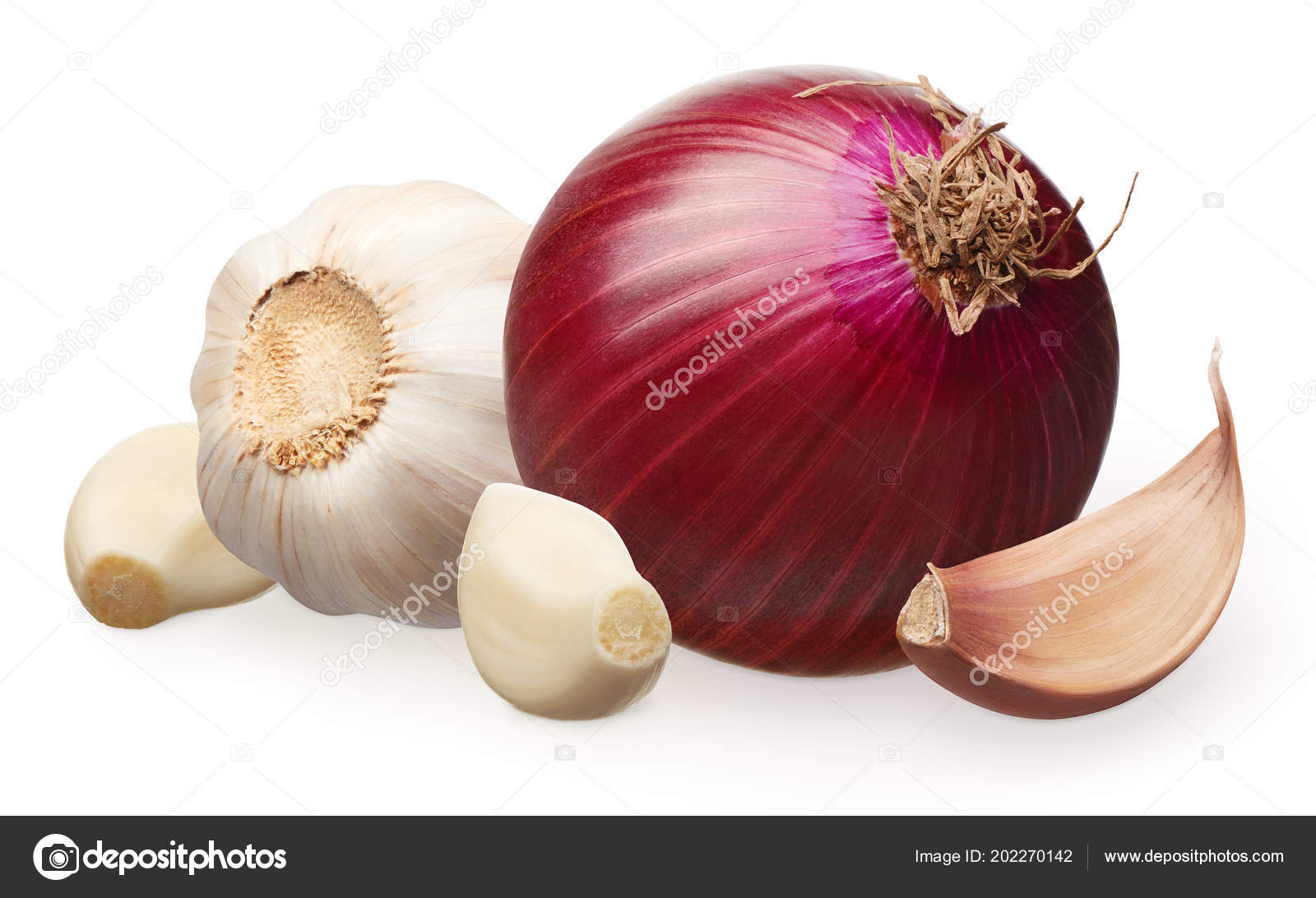 Red Onion Garlic Cloves Isolated White Background — Stock Photo ...