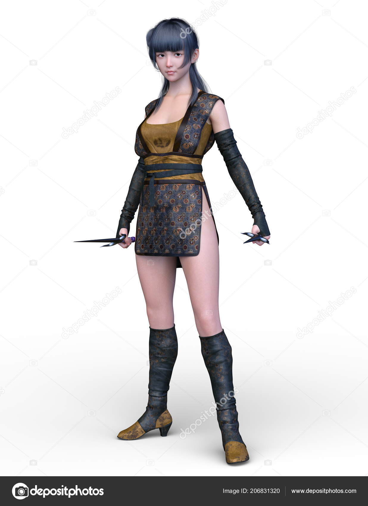 Rendering Fighting Ninja Female — Stock Photo © TsuneoMP #206831320