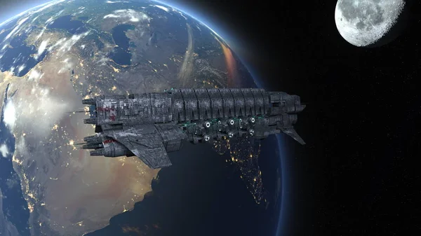 3D CG rendering of space ship. Elements of this Image Furnished By NASA ...