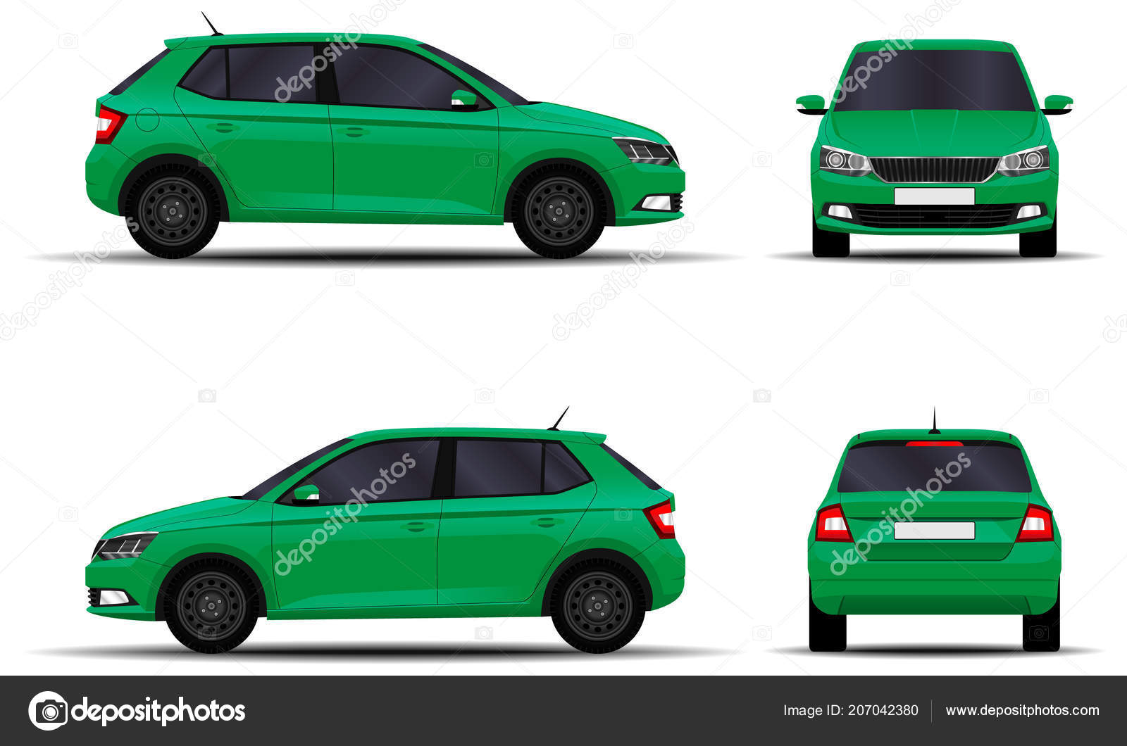 Carro Realista Hatchback Vista Frontal Vista Lateral Vista Traseira ...