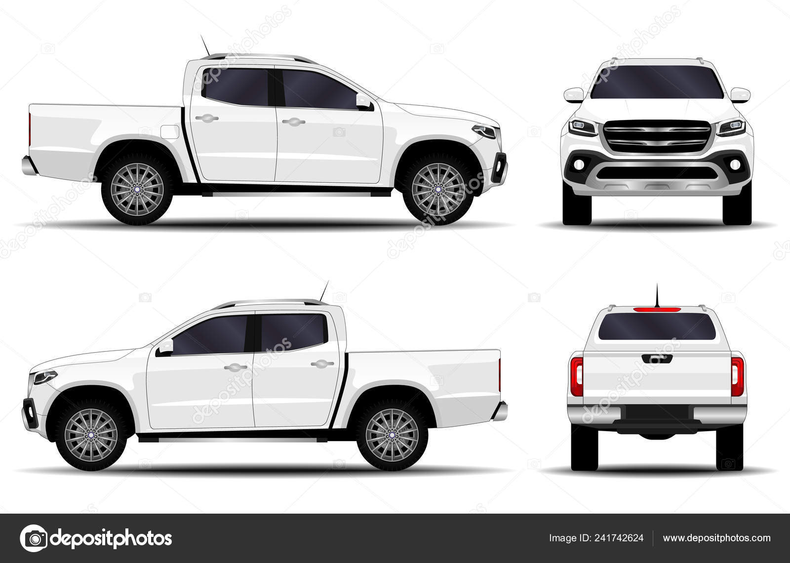 Realistic Car Truck Pickup Front View Side View Back View Stock Vector ...