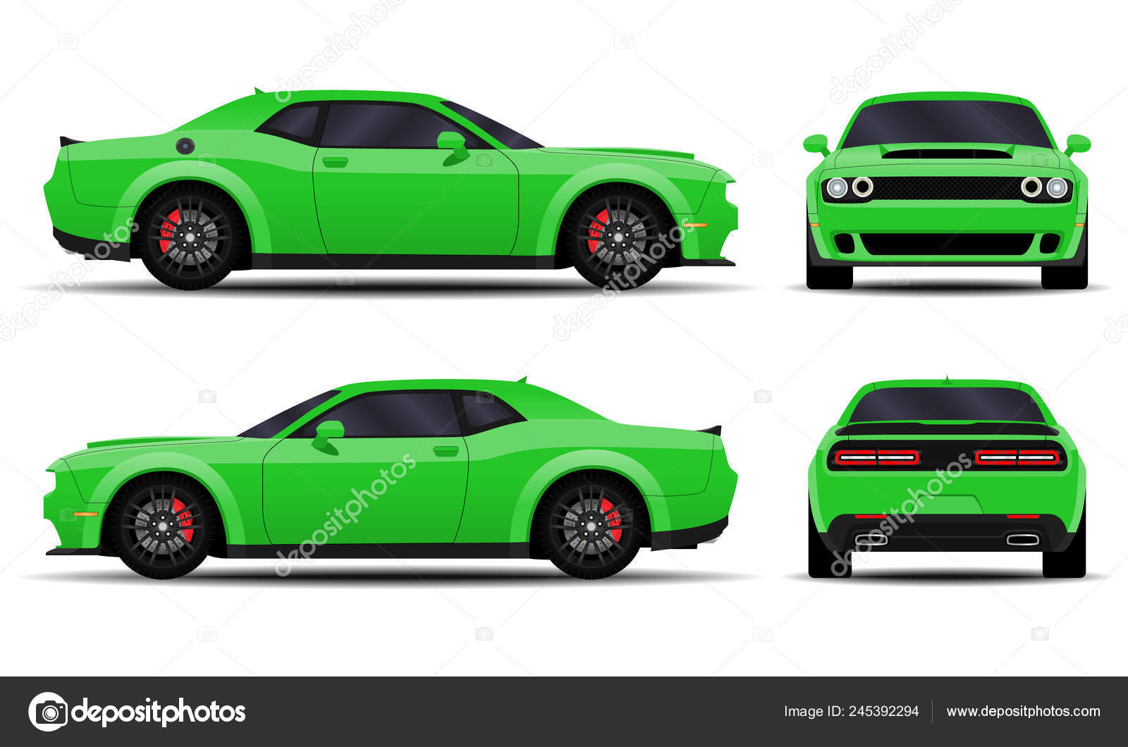 Coche Realista Carro Muscular Vista Lateral Vista Trasera Vista Frontal ...